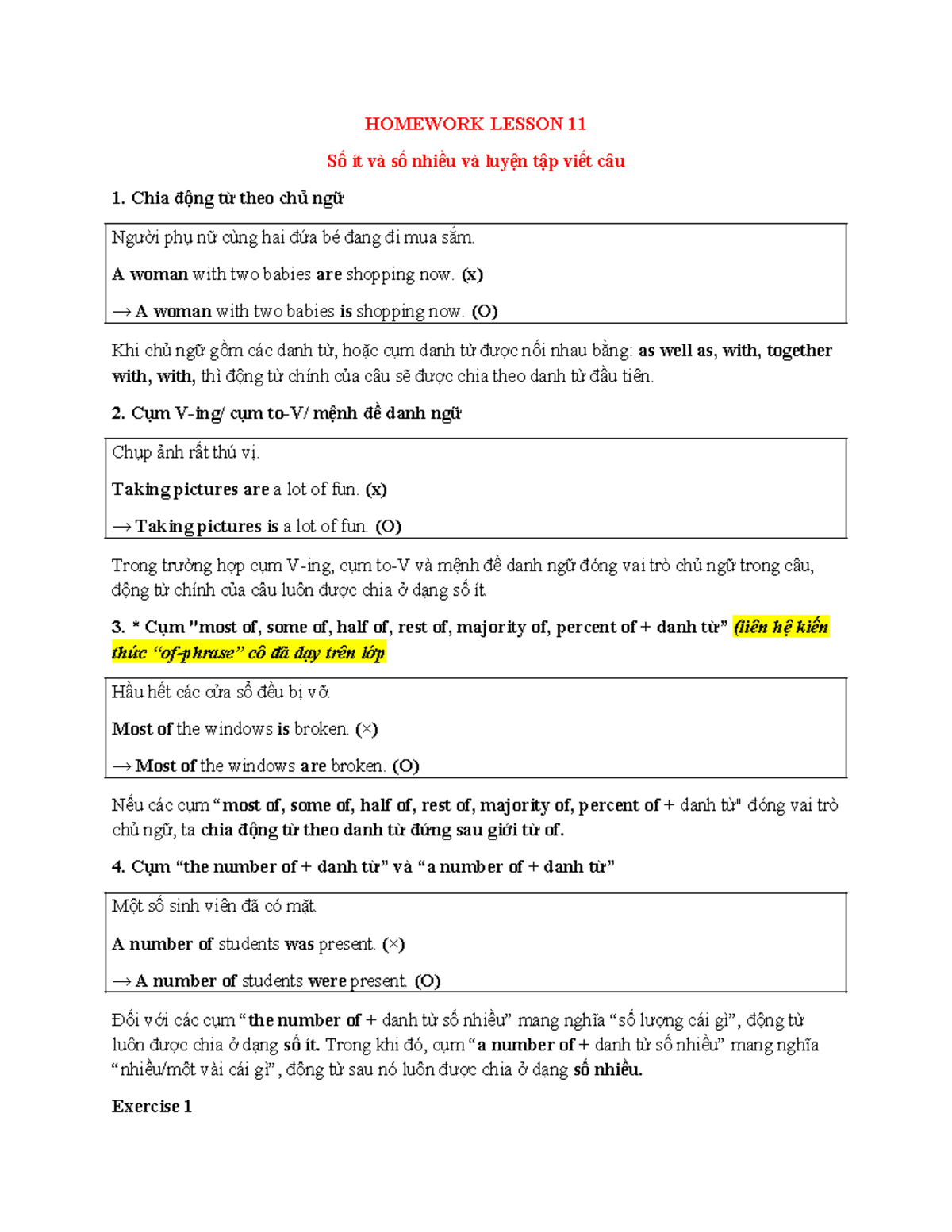 Homework Lesson 11: Số ít và số nhiều trong câu tiếng Anh - Studocu
