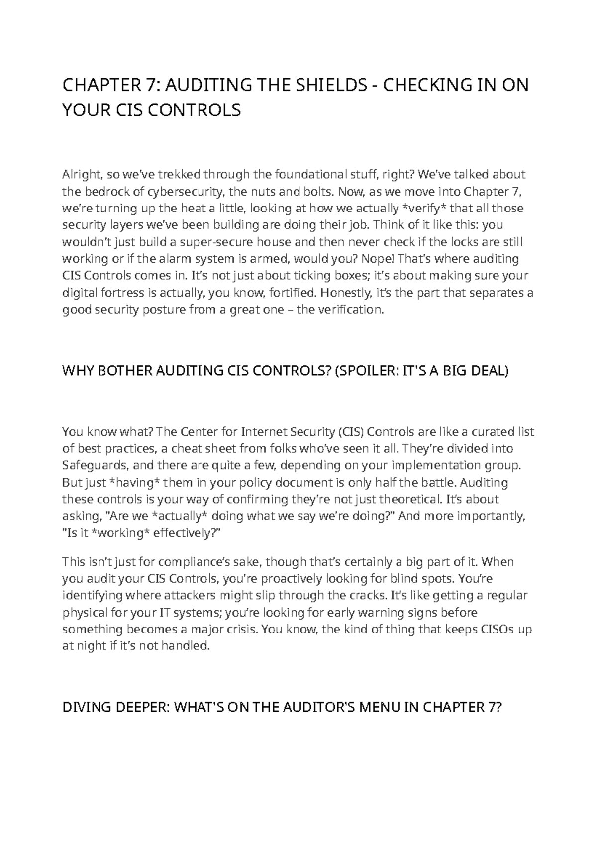 CHAPTER 7 REVIEW: AUDITING CIS CONTROLS FOR SECURITY EFFECTIVENESS ...