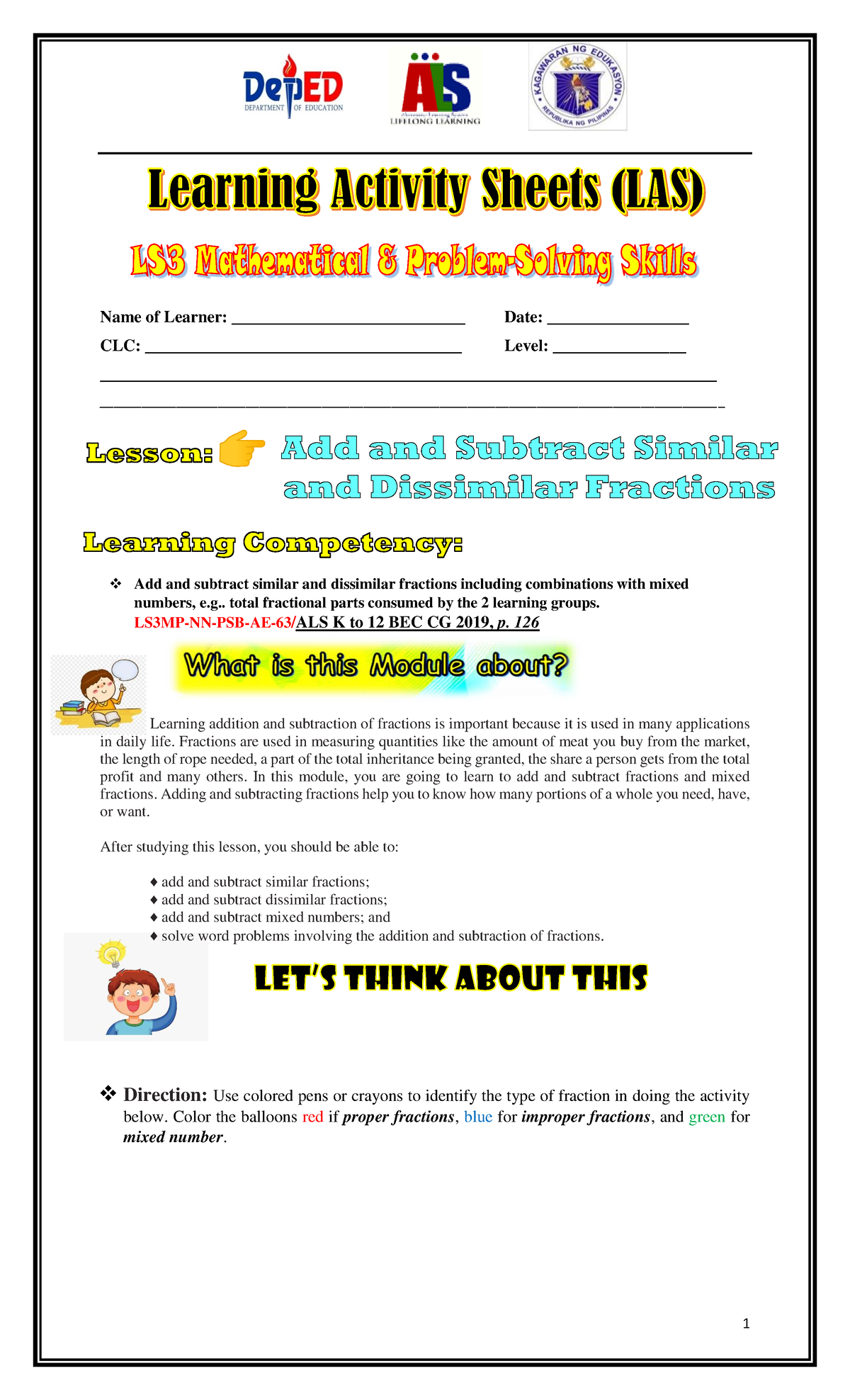 Week 5 LS3 Learning Activity: Add & Subtract Similar/Dissimilar ...