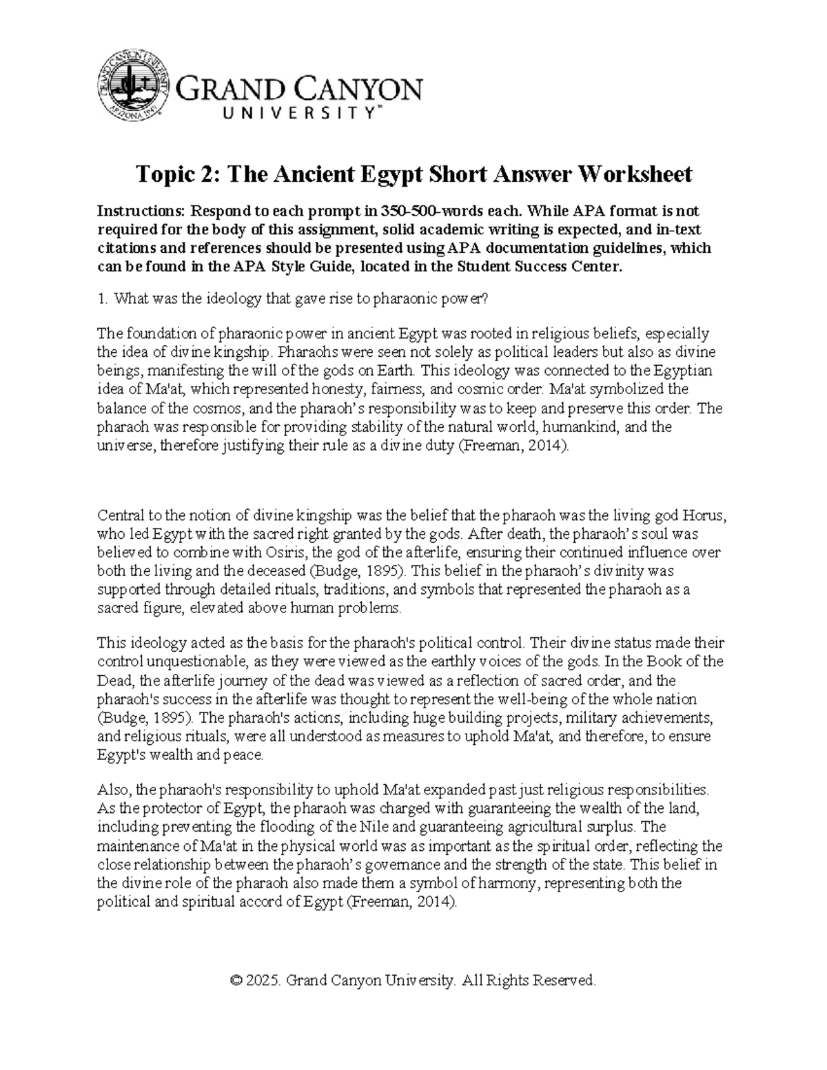 HIS-325 T2 Ancient Egypt Ideology and Society Short Answer Worksheet ...