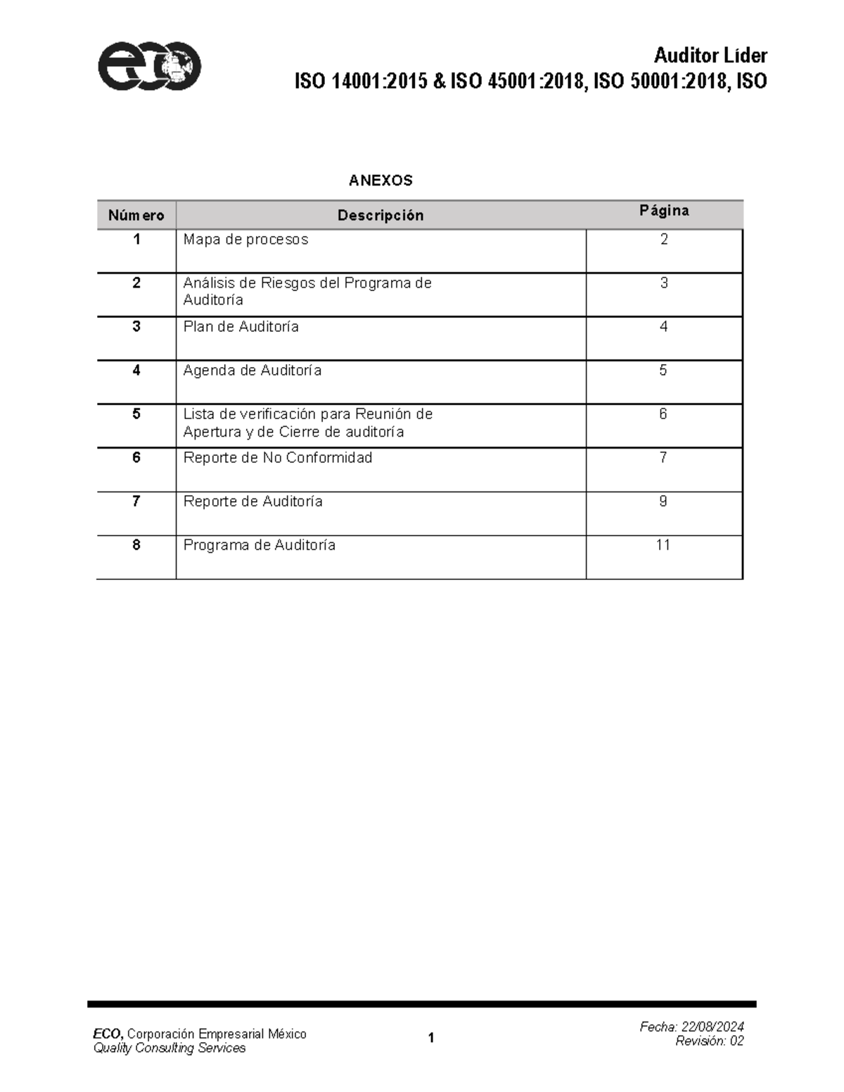 Auditoría Líder ISO 14001:2015 e ISO 45001:2018 - Anexos y ...