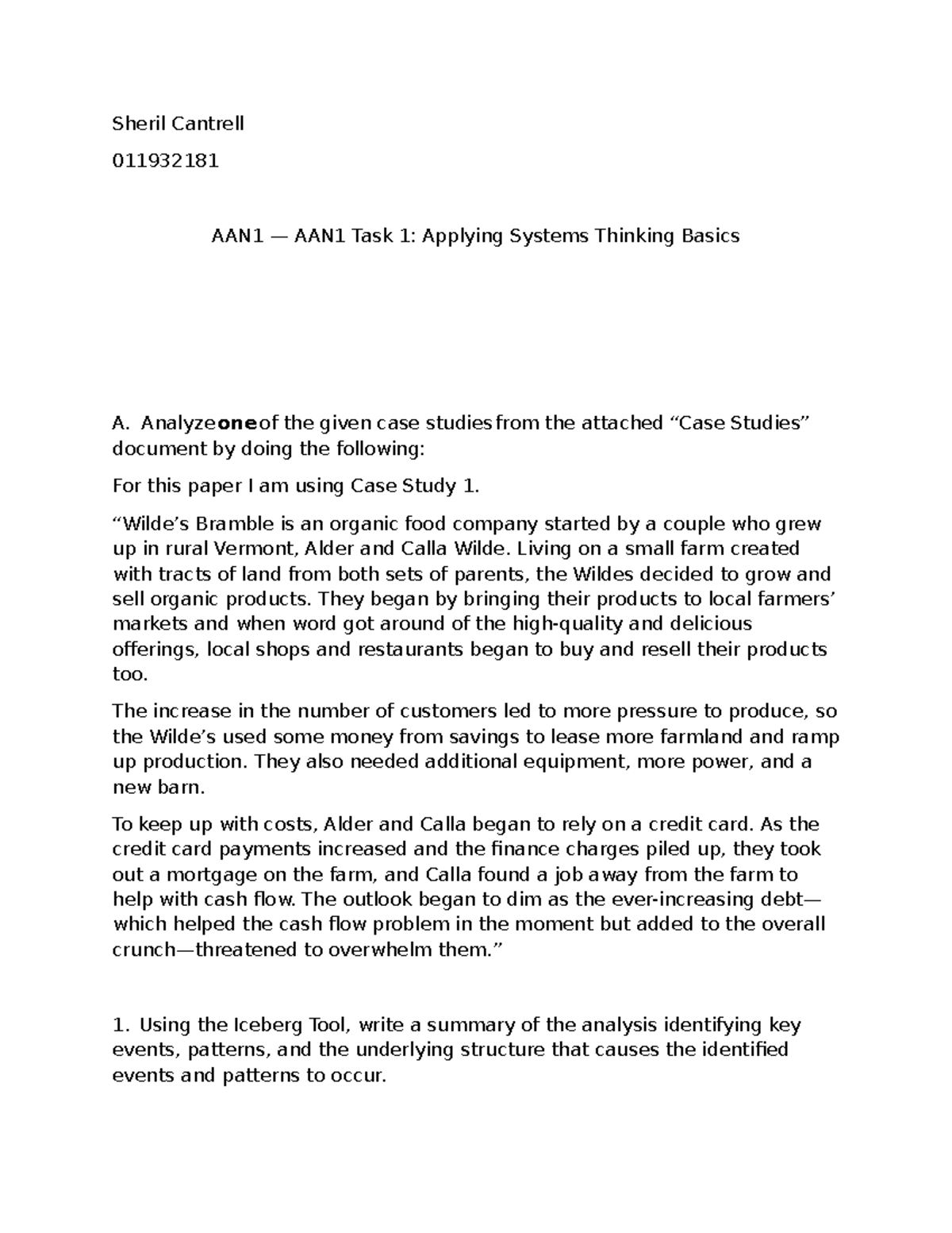 AAN1 Task 1: Analyzing Case Study 1 Using Systems Thinking Principles - Studocu