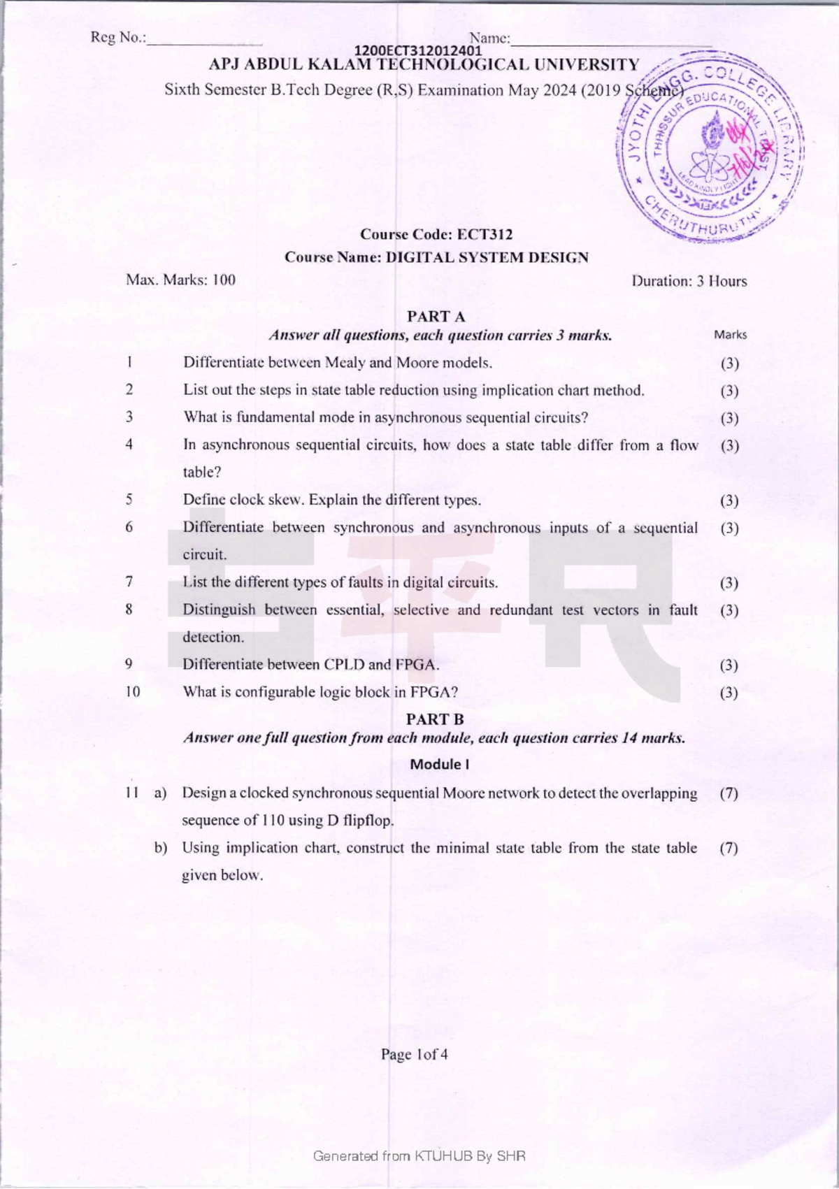 Digital System Design Exam Paper ECT312 - April 2025 - Studocu