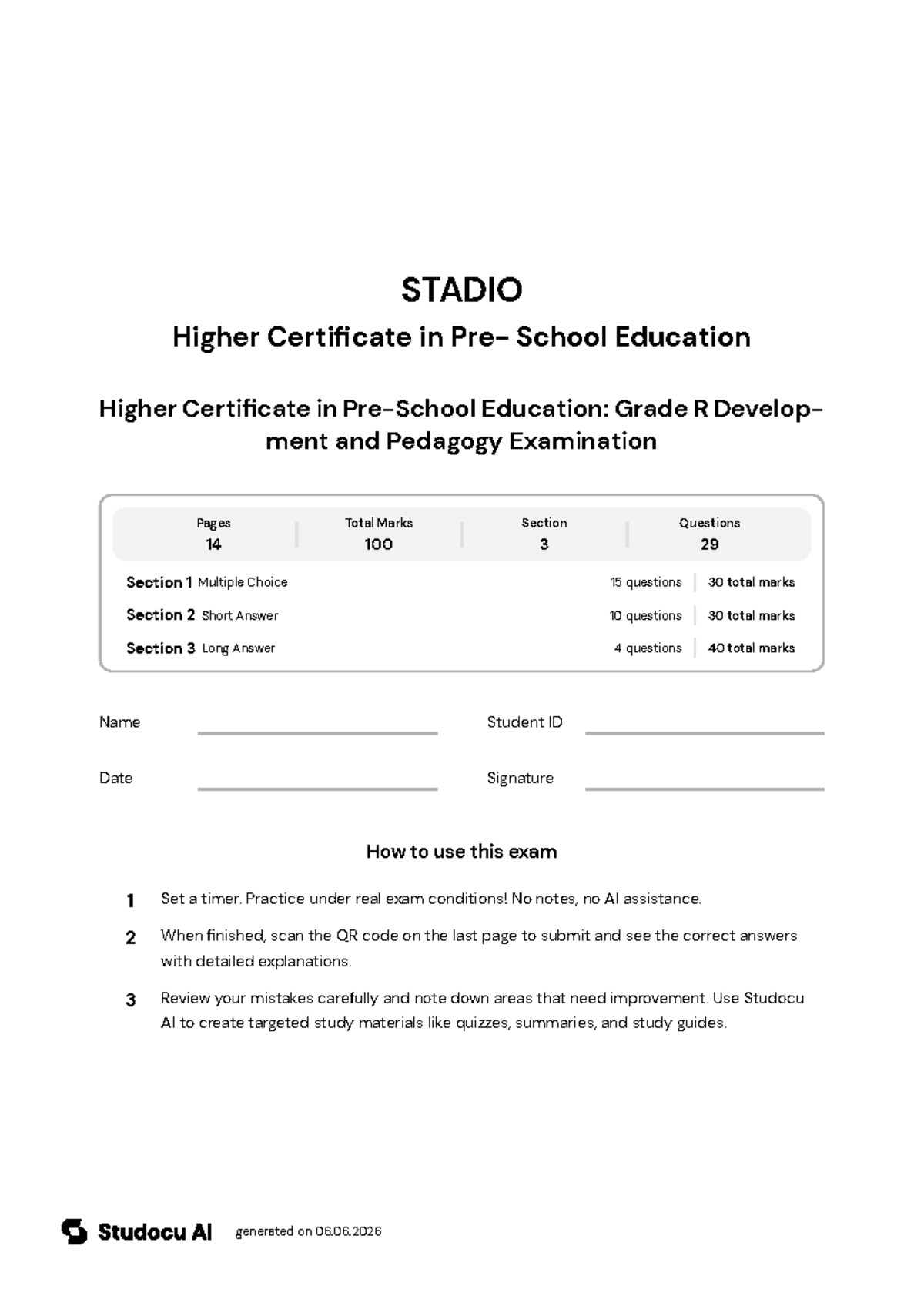 Grade R Development and Pedagogy Final Exam - Studocu