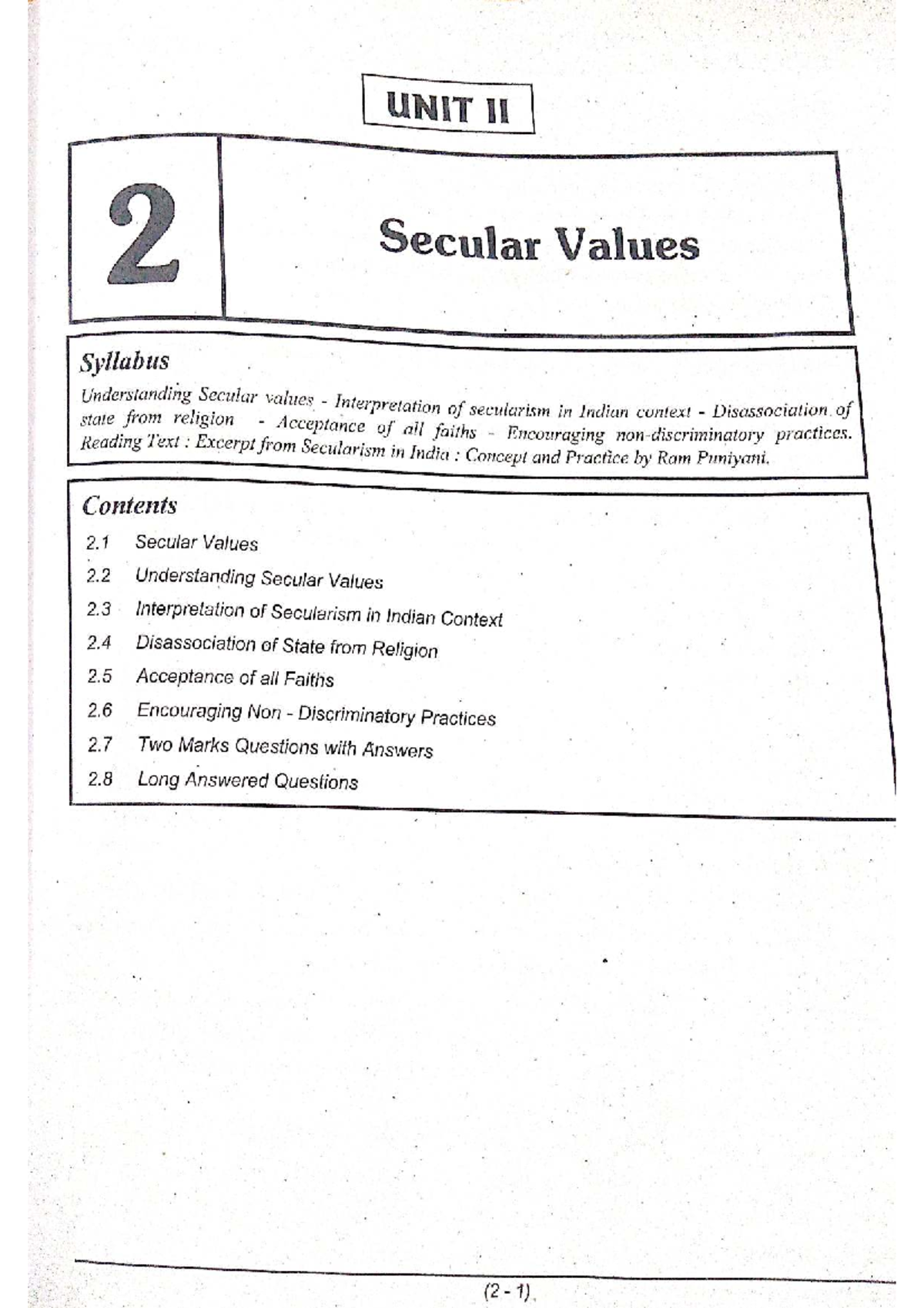 Human Values and Ethics: Unit II - Understanding Secular Values in ...