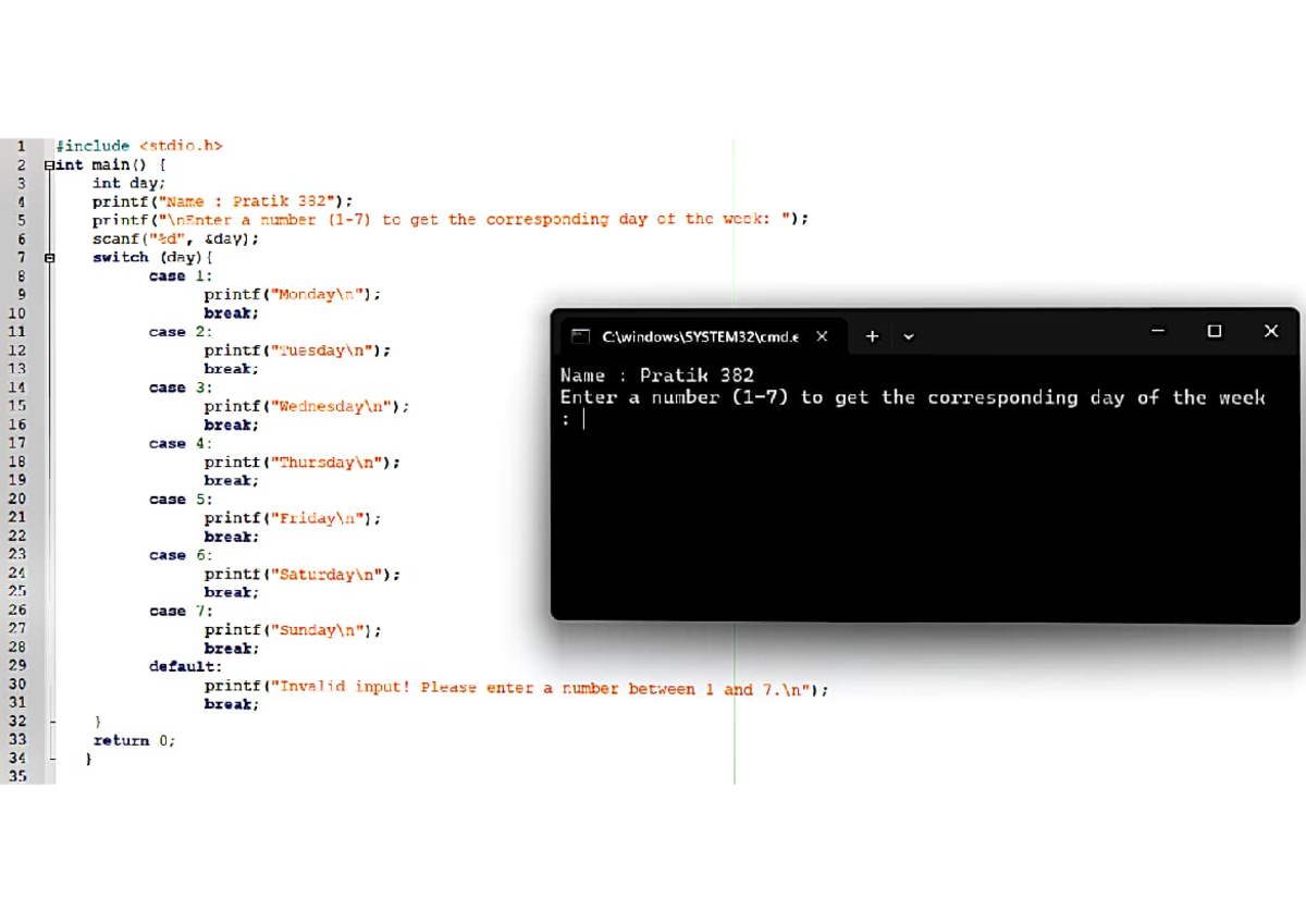 C Programming: Day of the Week Switch Case Example - Studocu