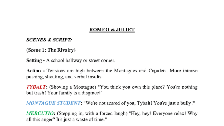 Romeo and Juliet (ENG 101) Script: Scenes of Love and Tragedy - Studocu