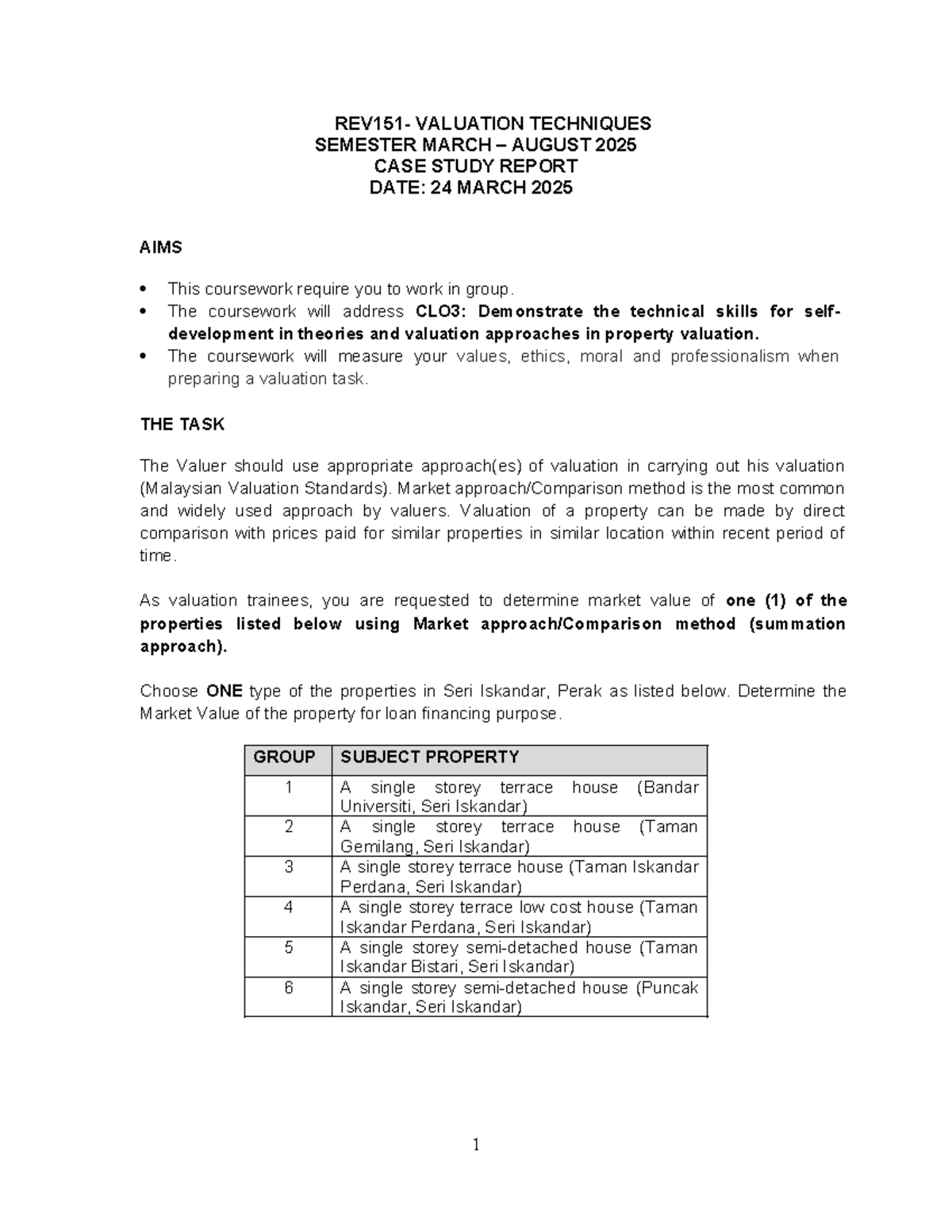 REV151 - Valuation Techniques Case Study Report March 2025 - Studocu