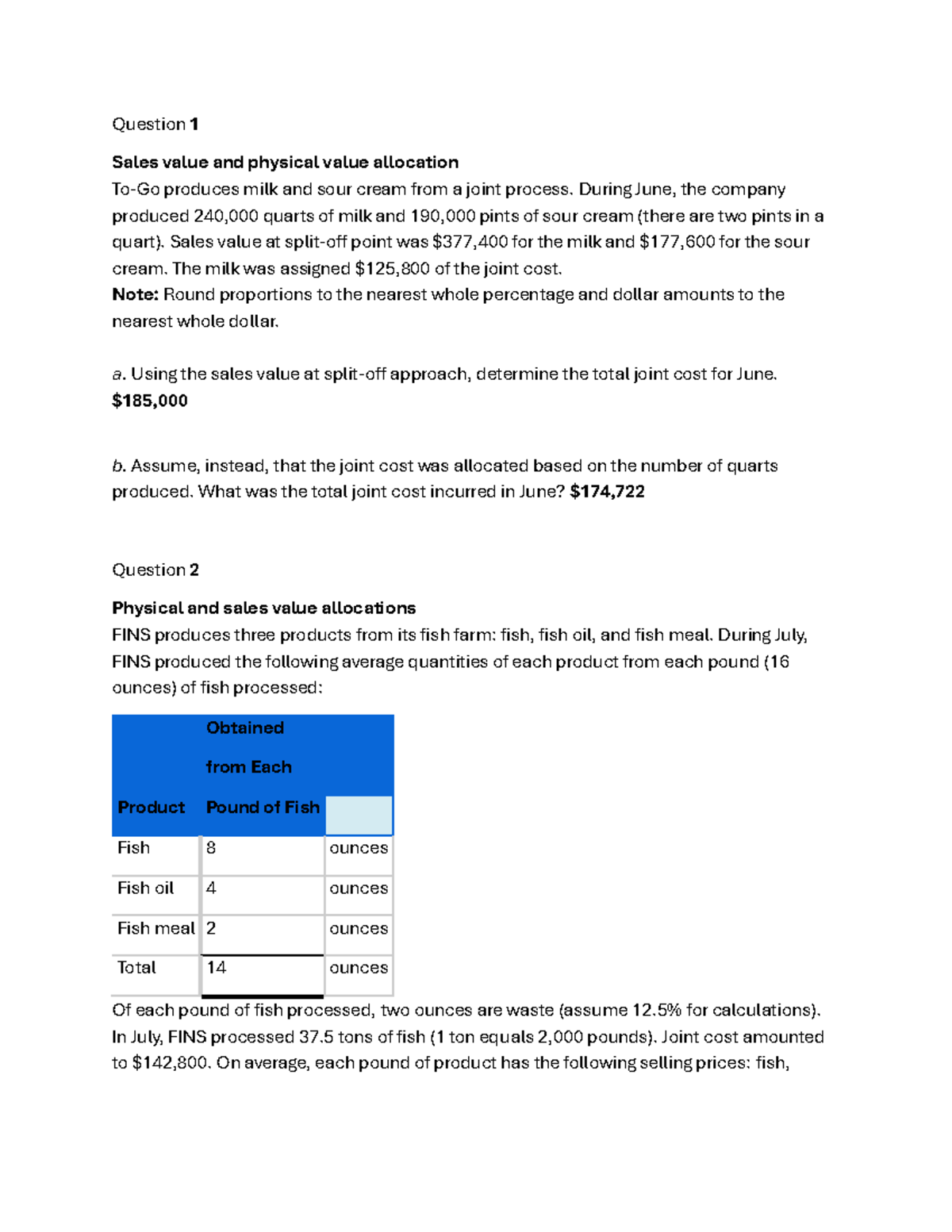 Chapter 11 Joint Cost Allocation Practice Problems - Studocu