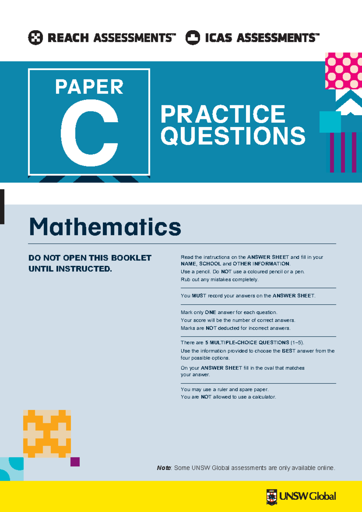 ICAS Mathematics Practice Test Paper C: Multiple Choice Questions - Studocu