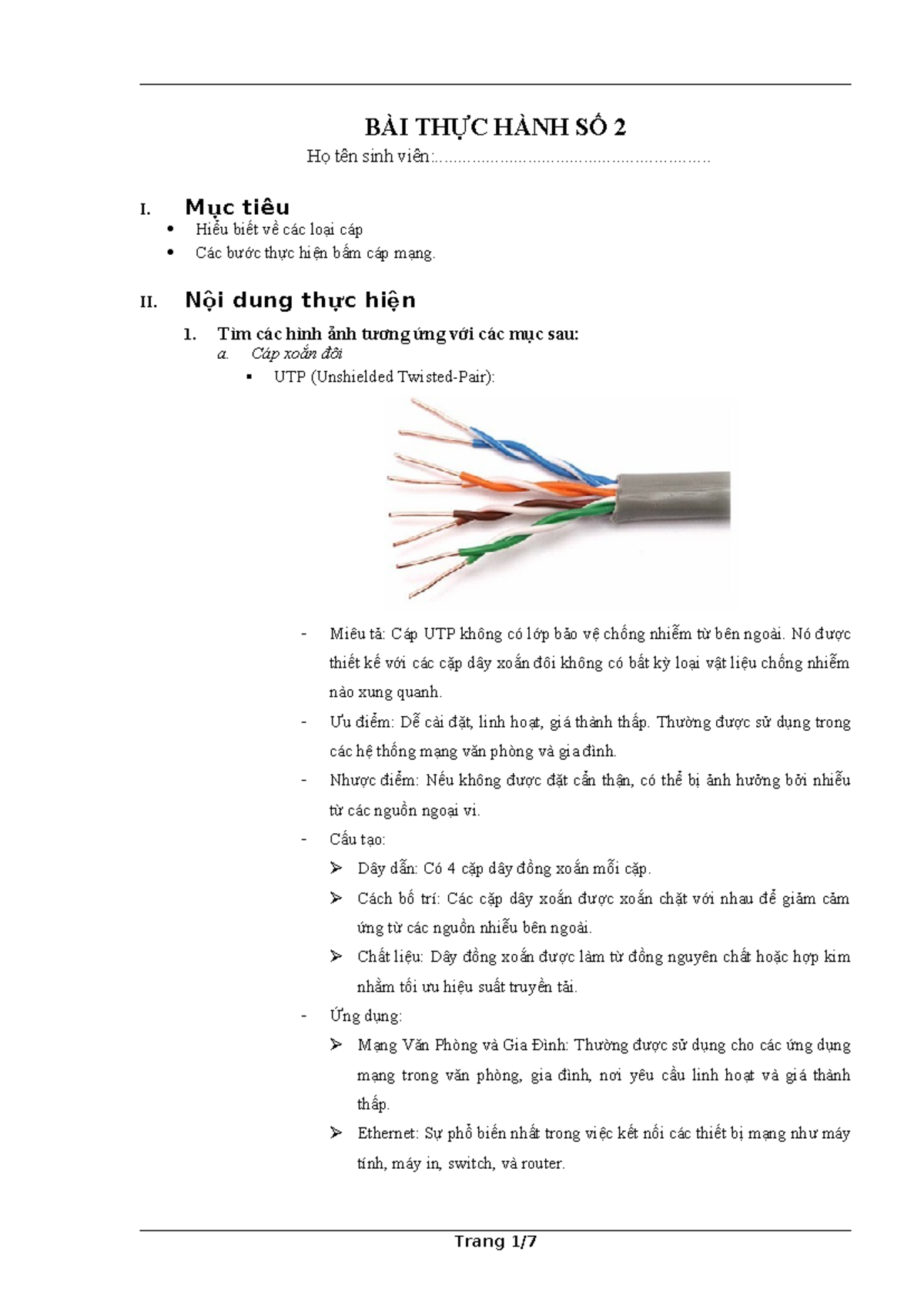 Thực hành Lab 2: Bấm cáp mạng UTP - Các loại và Cách thực hiện - Studocu