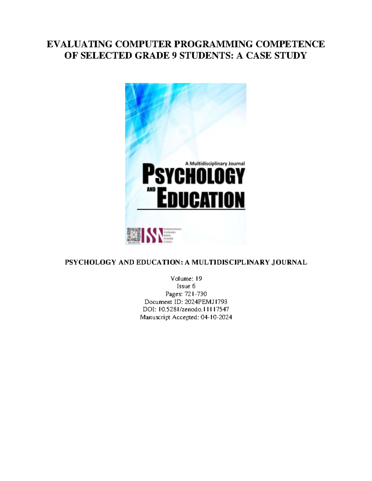 Evaluating Computer Programming Competence of Grade 9 Students: A Case Study - Studocu