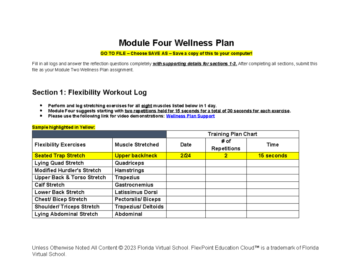 Module 4 Wellness Plan: Logs & Reflections for Physical Activity - Studocu