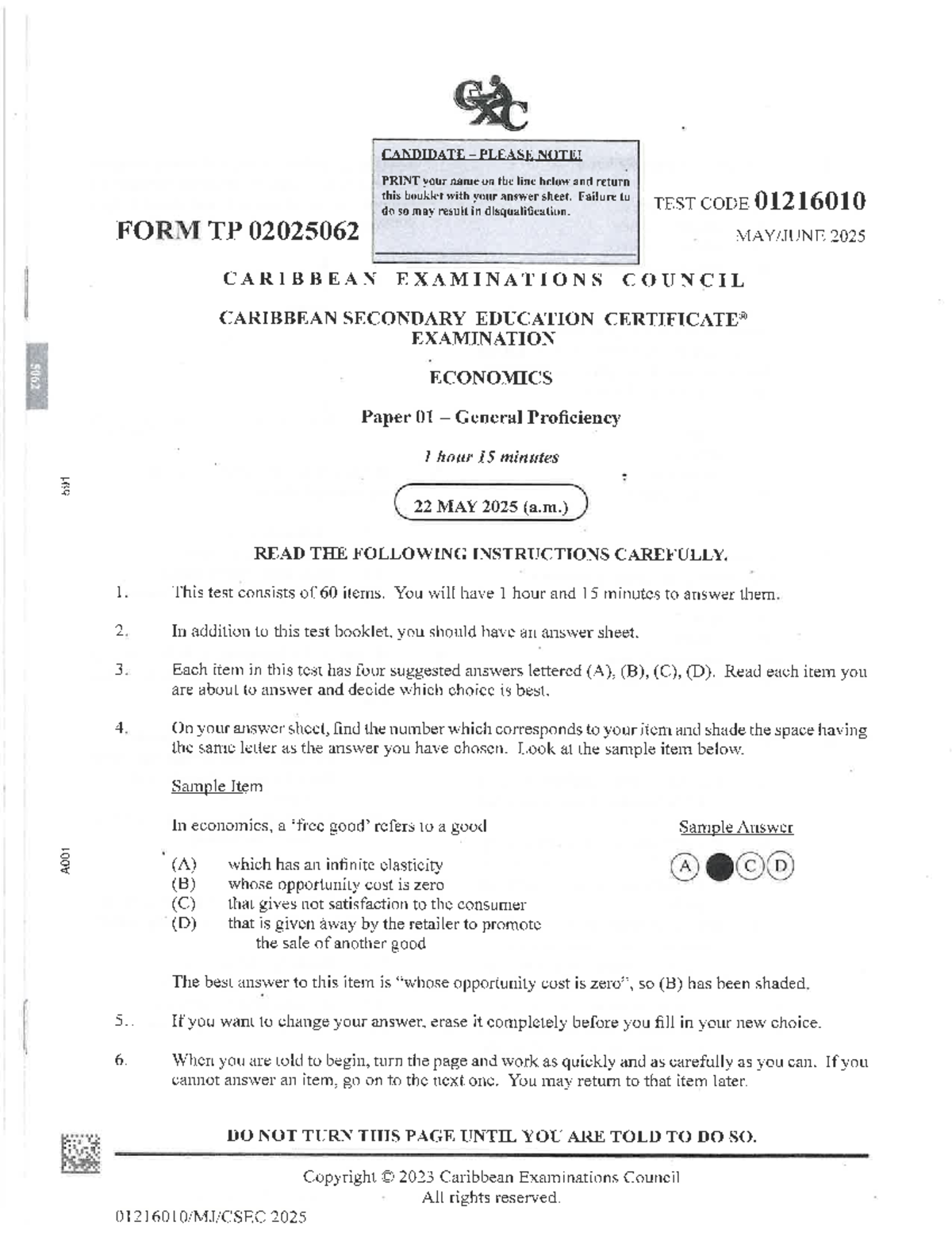 PP ECON Paper 1 2025: General Proficiency Exam Instructions and ...