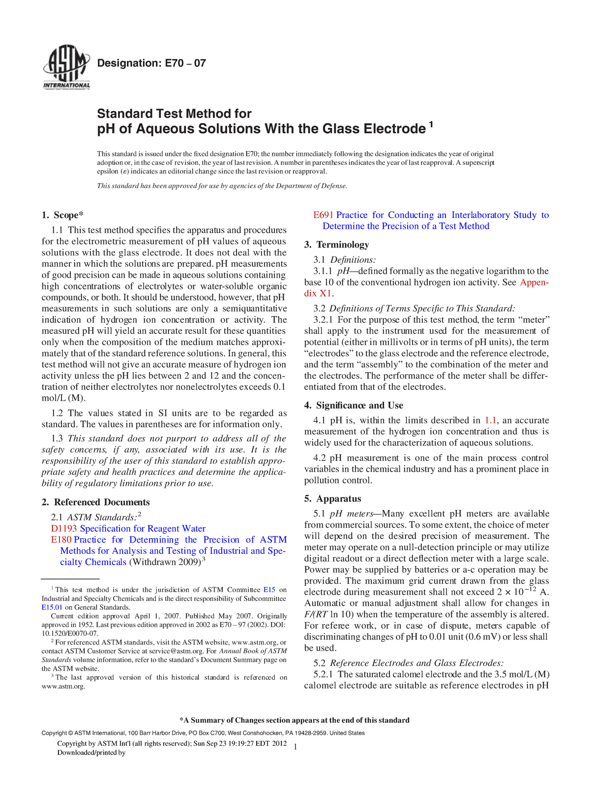 ASTM E70-07 Standard Test Method for pH Measurement Techniques - Studocu