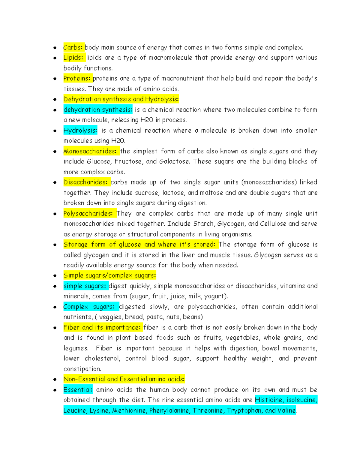 Nutritional Biochemistry Summary: Carbs, Lipids & Proteins Overview ...