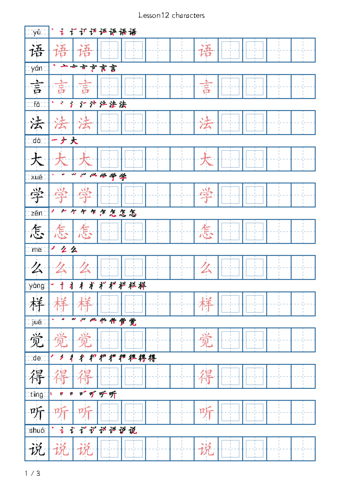 Lesson 12: Key Chinese Characters and Their Meanings - Studocu