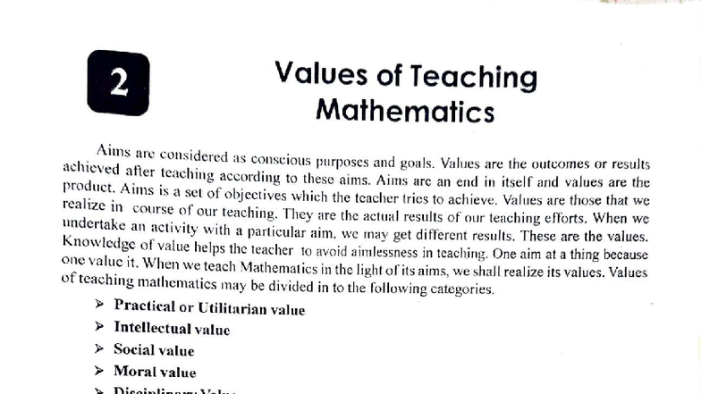 Values and Aims of Teaching Mathematics (104 Module 4) - Studocu