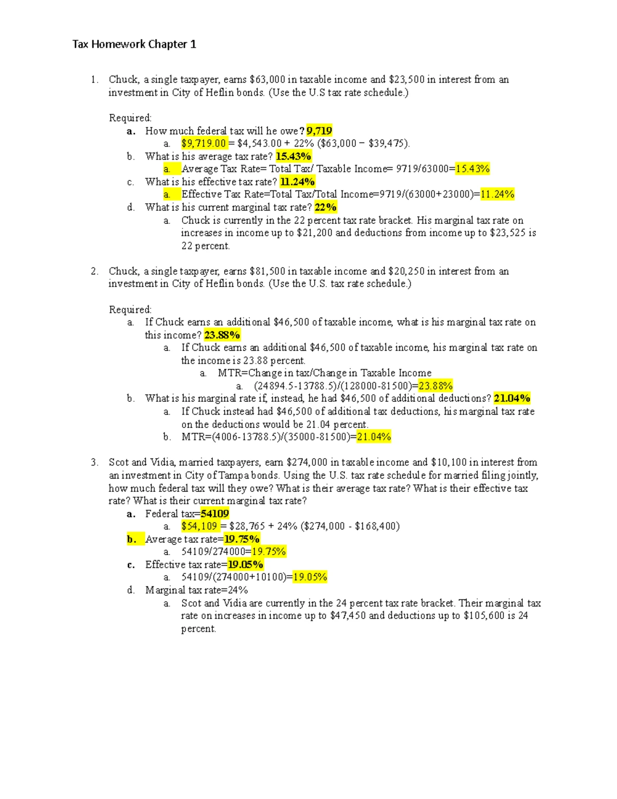 Federal Taxation chapter 1 homework - Tax Homework Chapter 1 Chuck, a ...