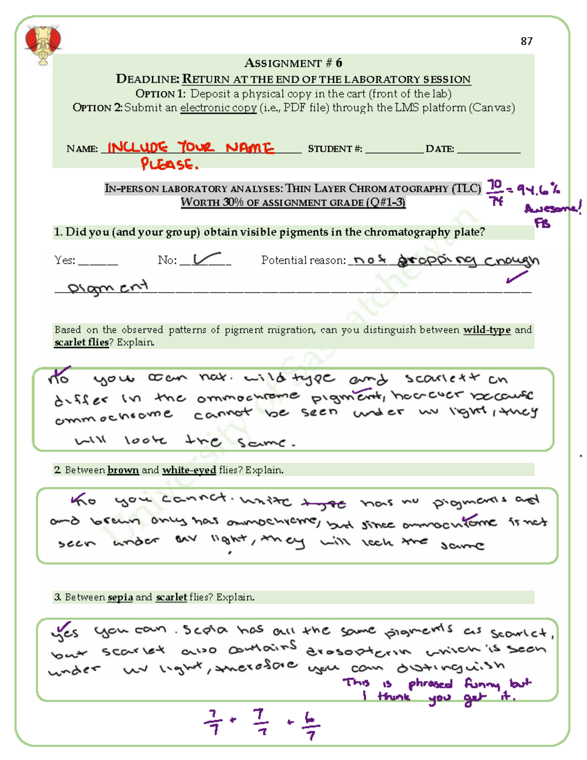 Bio 226 Lab 6 Assignment: TLC Analysis & Chi-Square Test - Studocu