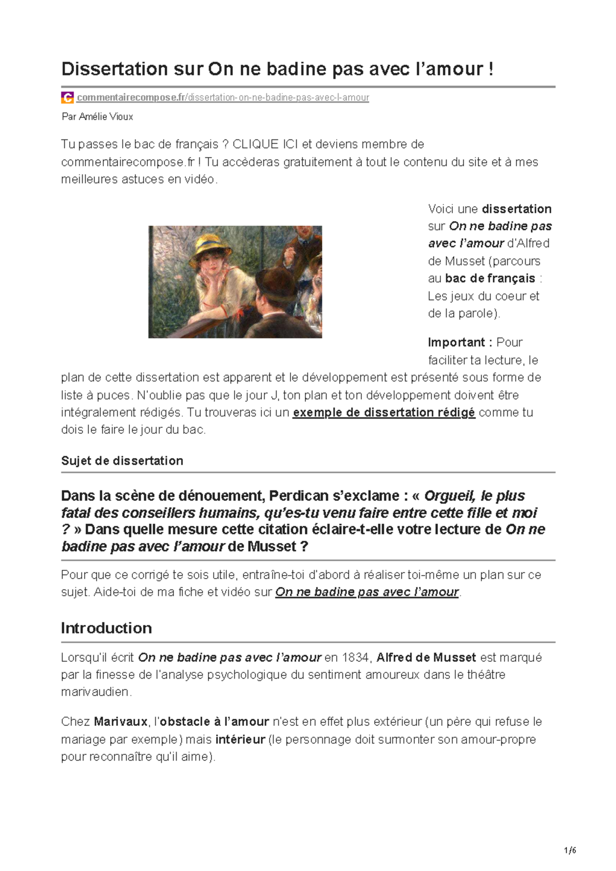 Dissertation sur "On ne badine pas avec l'amour" - Bac Français - Studocu