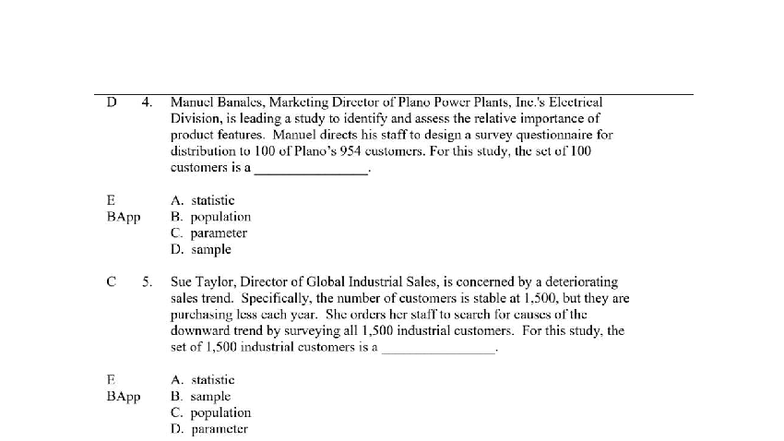 BU255 Practice Chapter 1: Understanding Samples and Populations - Studocu