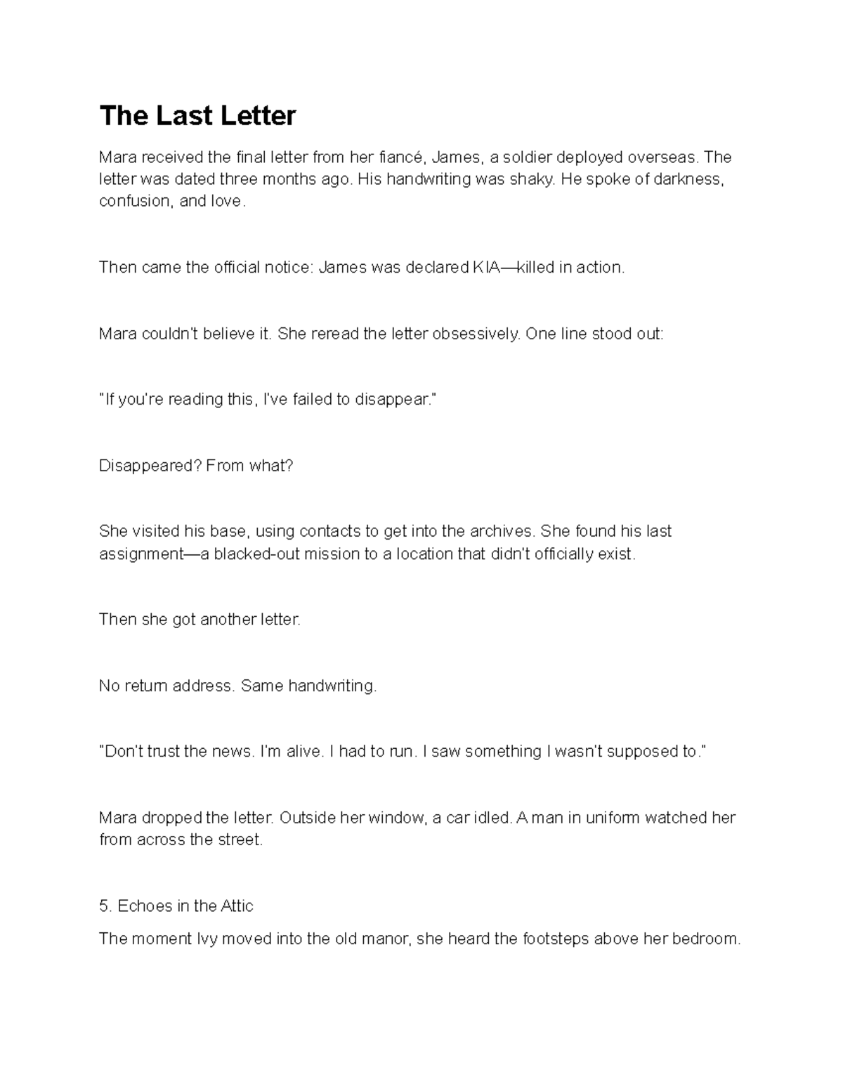 The Last Letter - A Short Story of Love and Mystery - Studocu