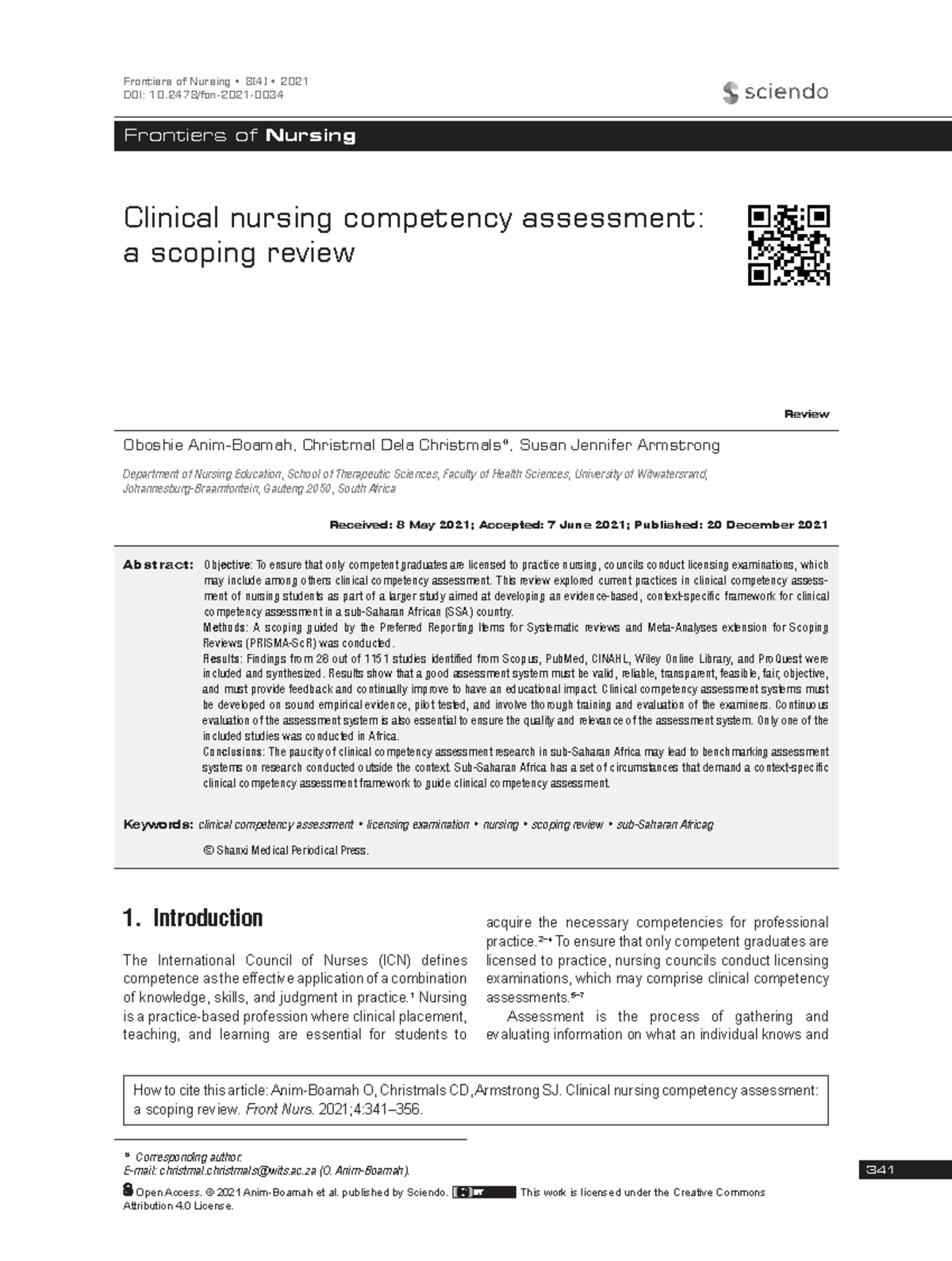 Clinical Nursing Competency Assessment: A Scoping Review (NURS 2021 ...