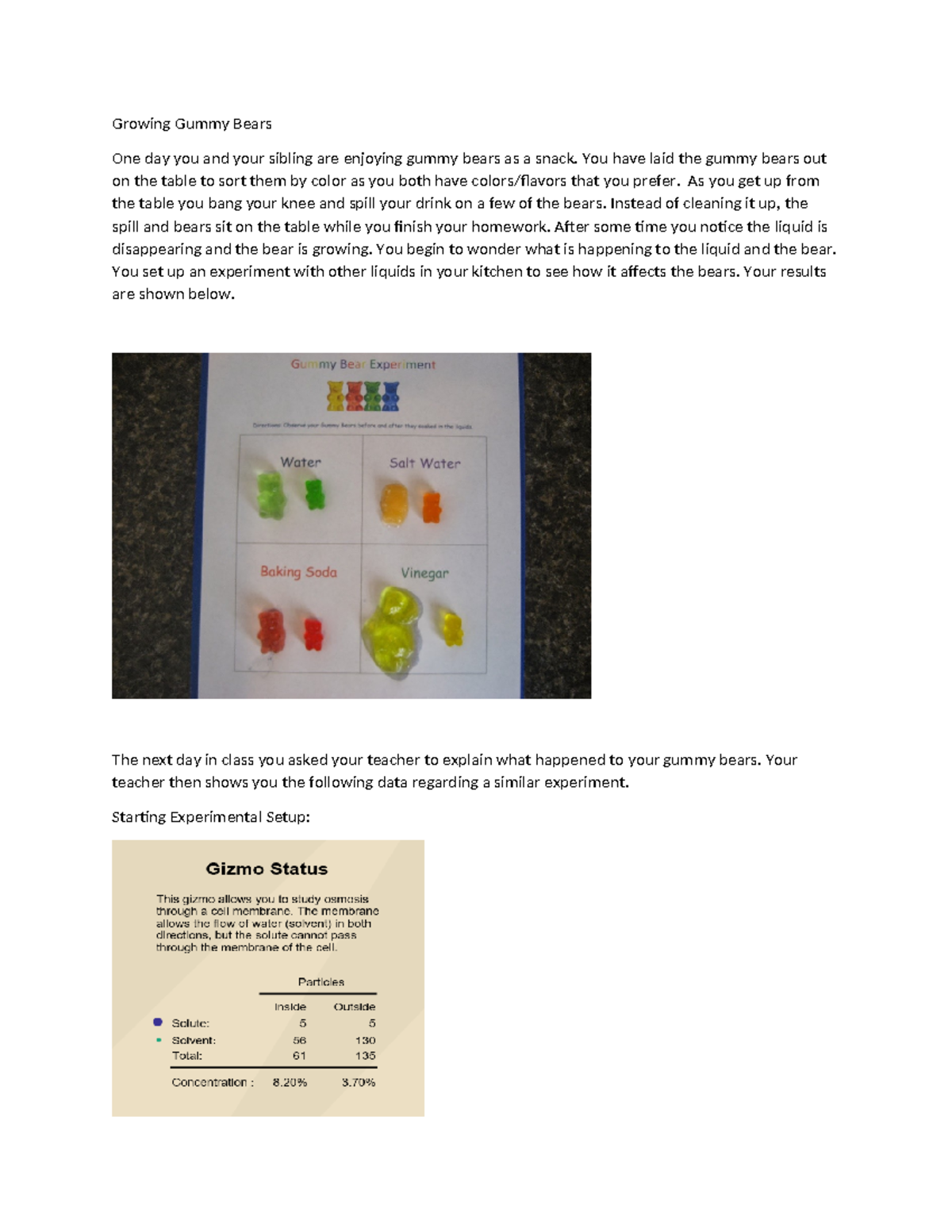 Gummy Bear Experiment: Observations & Results (CER) - Studocu