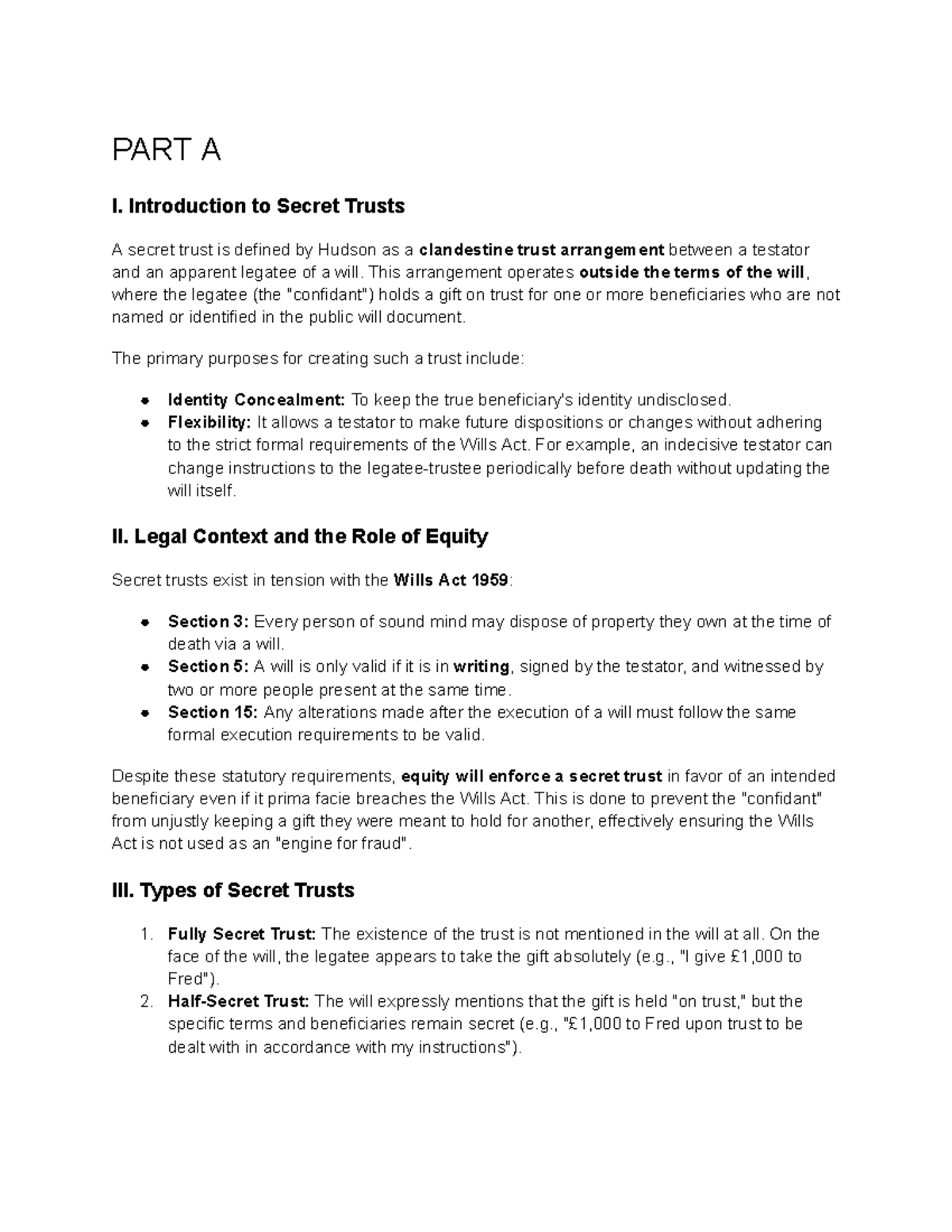 Secret Trusts: Legal Framework and Case Analysis (LAW 101) - Studocu