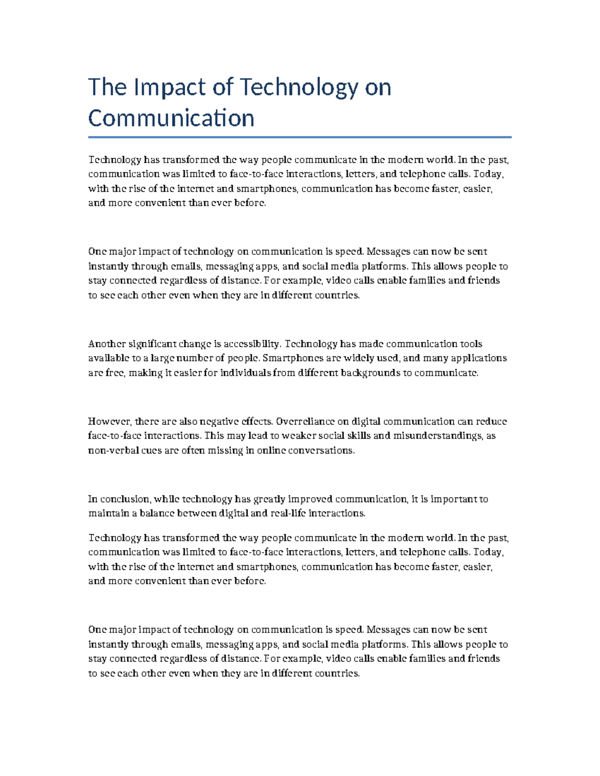 The Impact of Technology on Communication: A Study on Modern ...