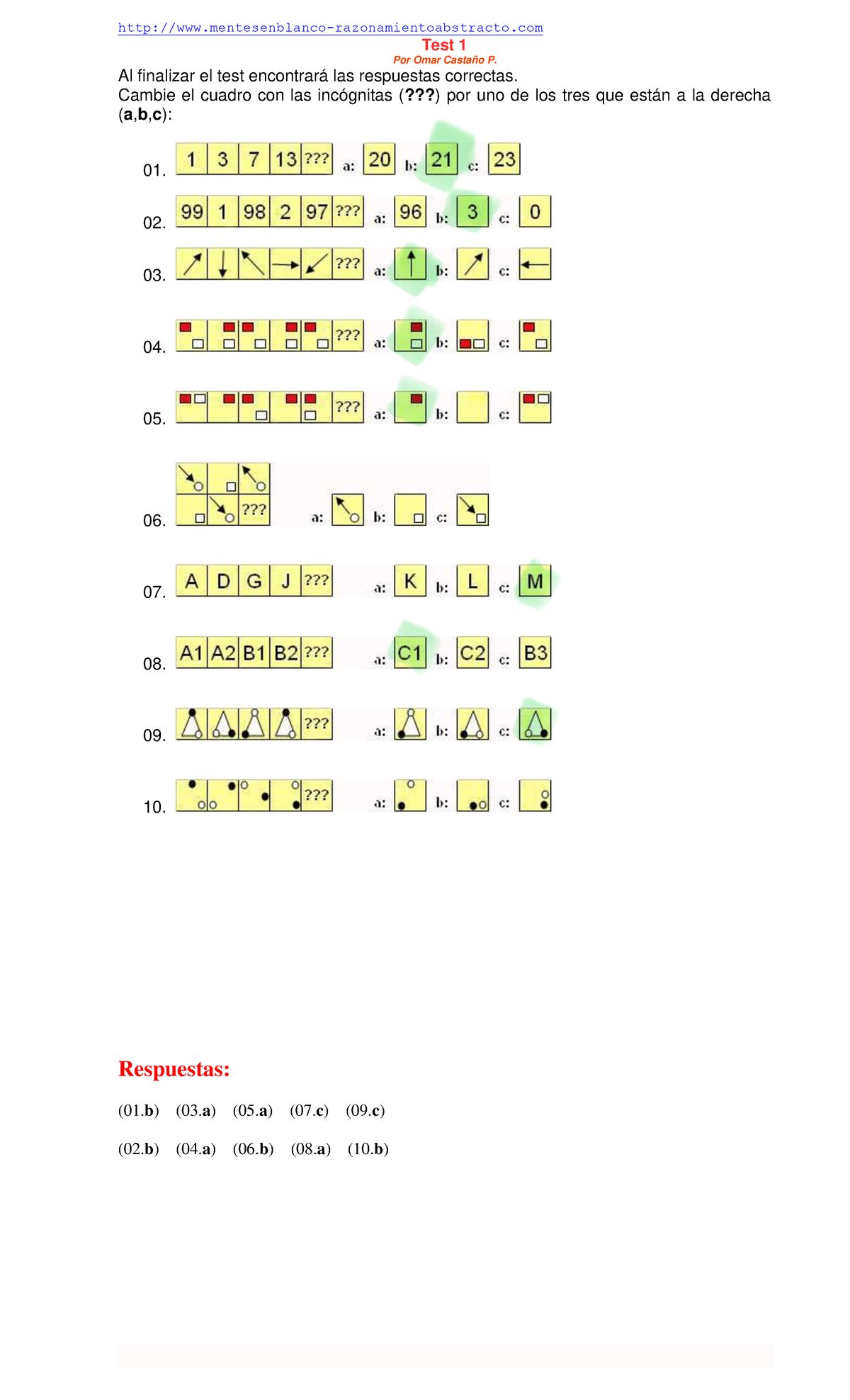Tests 1-14 de Razonamiento Abstracto por Omar Castaño P. - Studocu