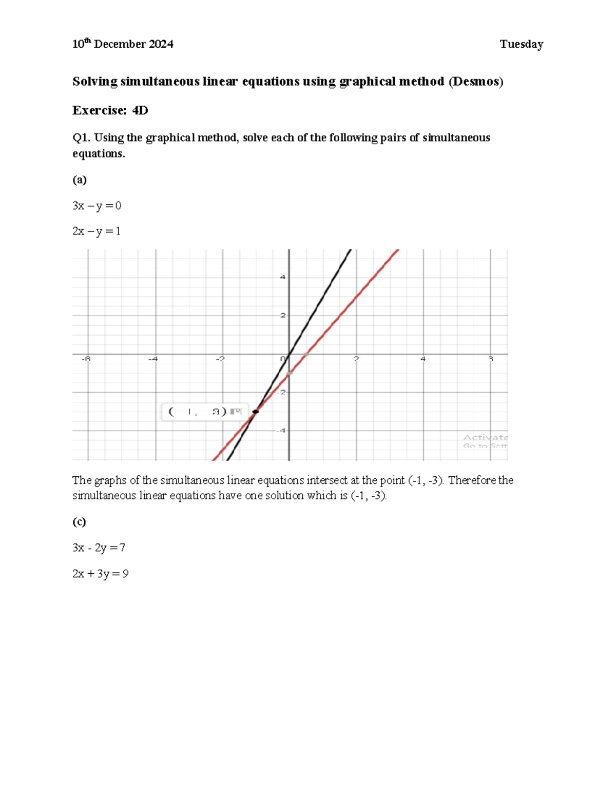 Grade 8th math - Assignment - Solving simultaneous linear equations ...