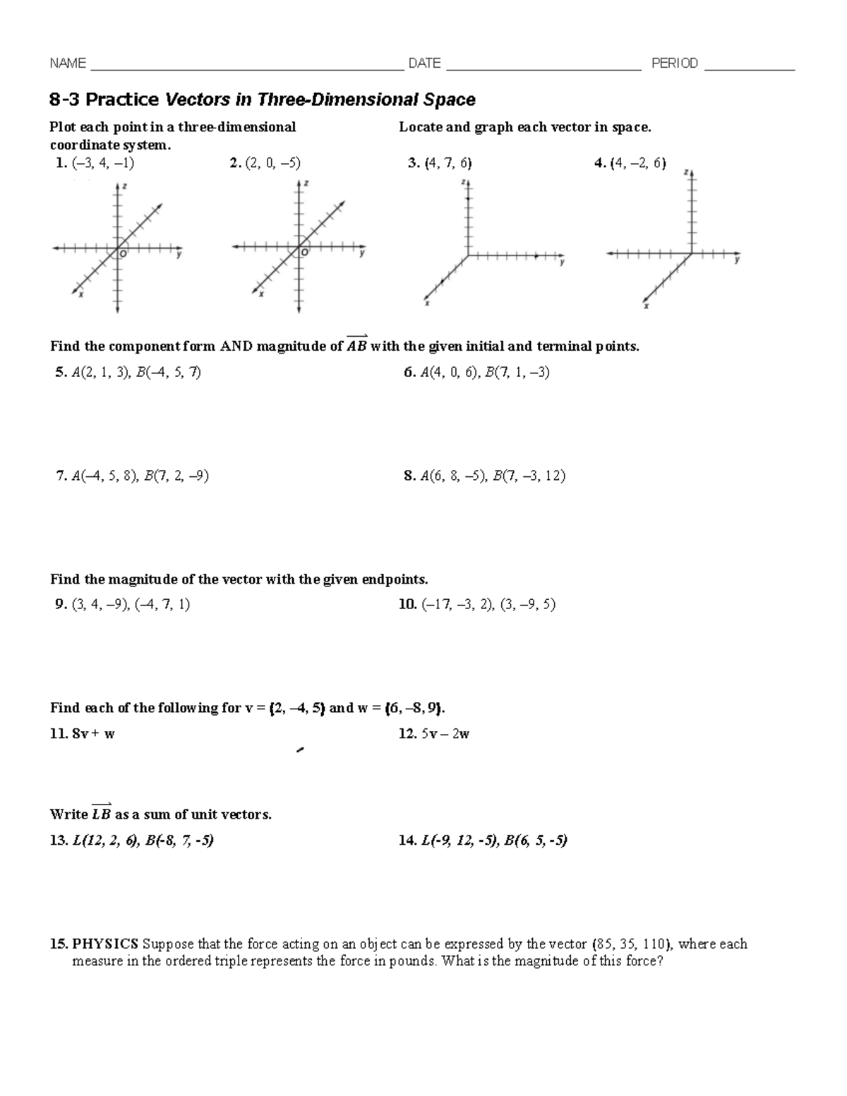 MATH 8 - Practice Problems on Vectors in 3D Spaces - Studocu