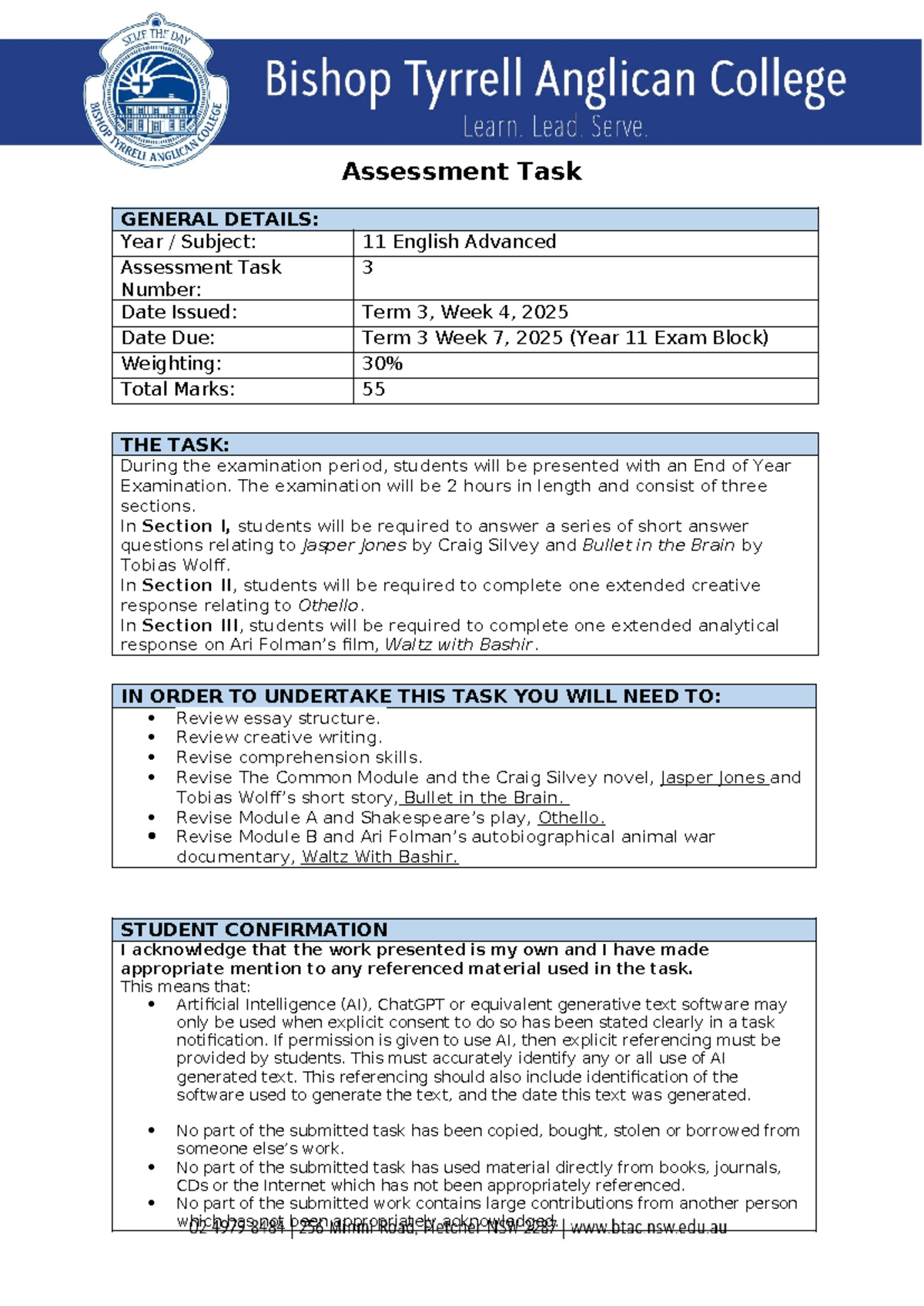 2025 Y11 Adv English Assessment Task 3: Written Exam Details - Studocu