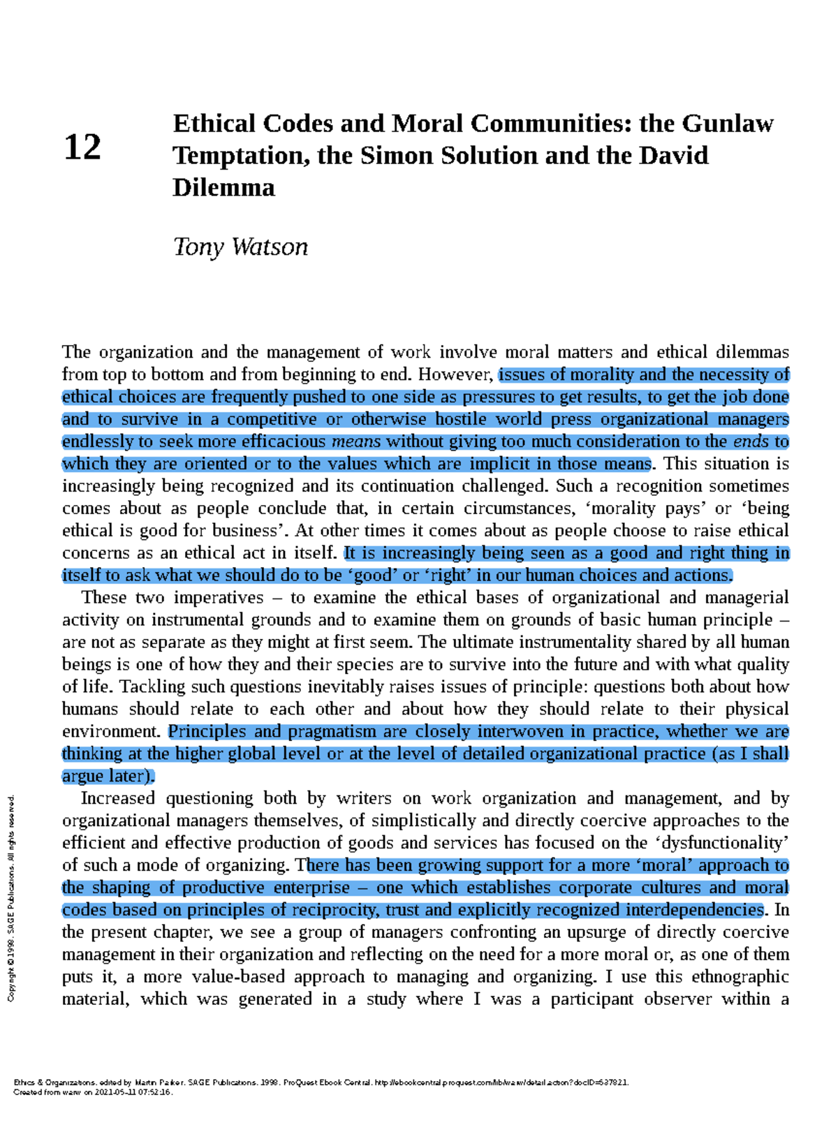 Ethics reading - 12 Ethical Codes and Moral Communities: the Gunlaw ...