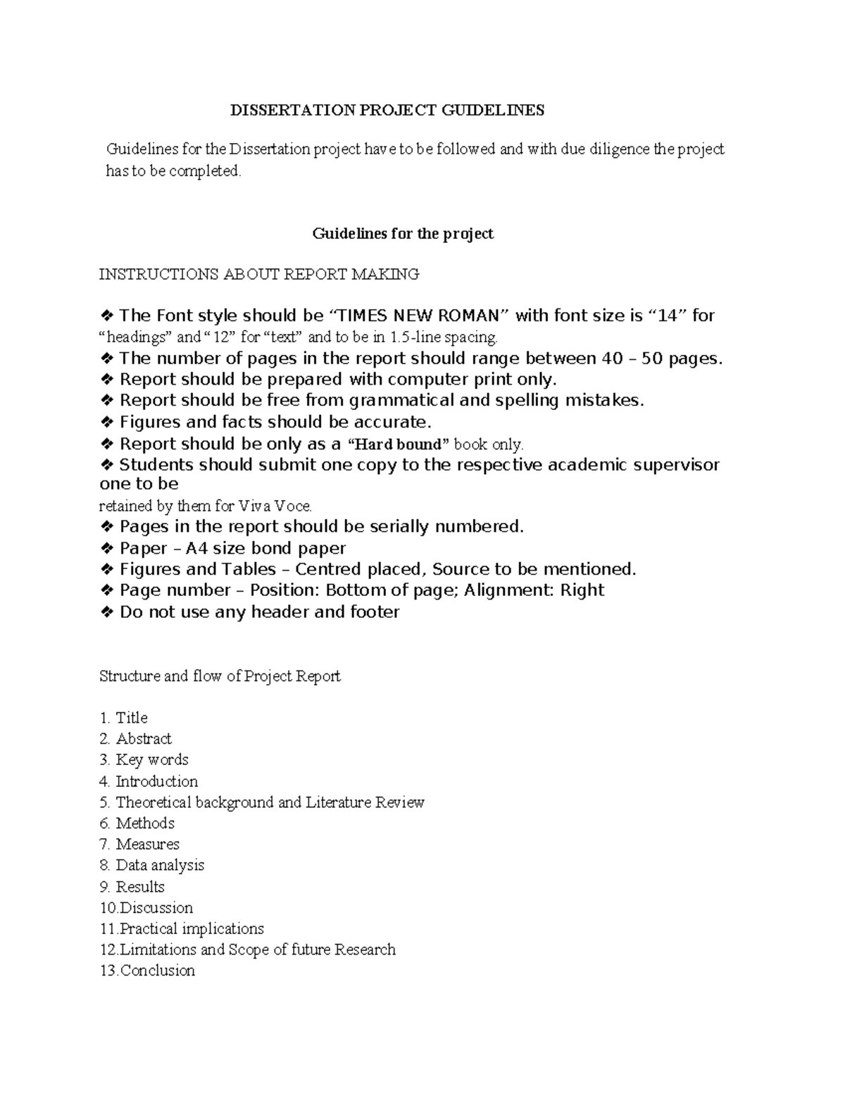 DISSERTATION PROJECT GUIDELINES: Essential Instructions for Completion ...