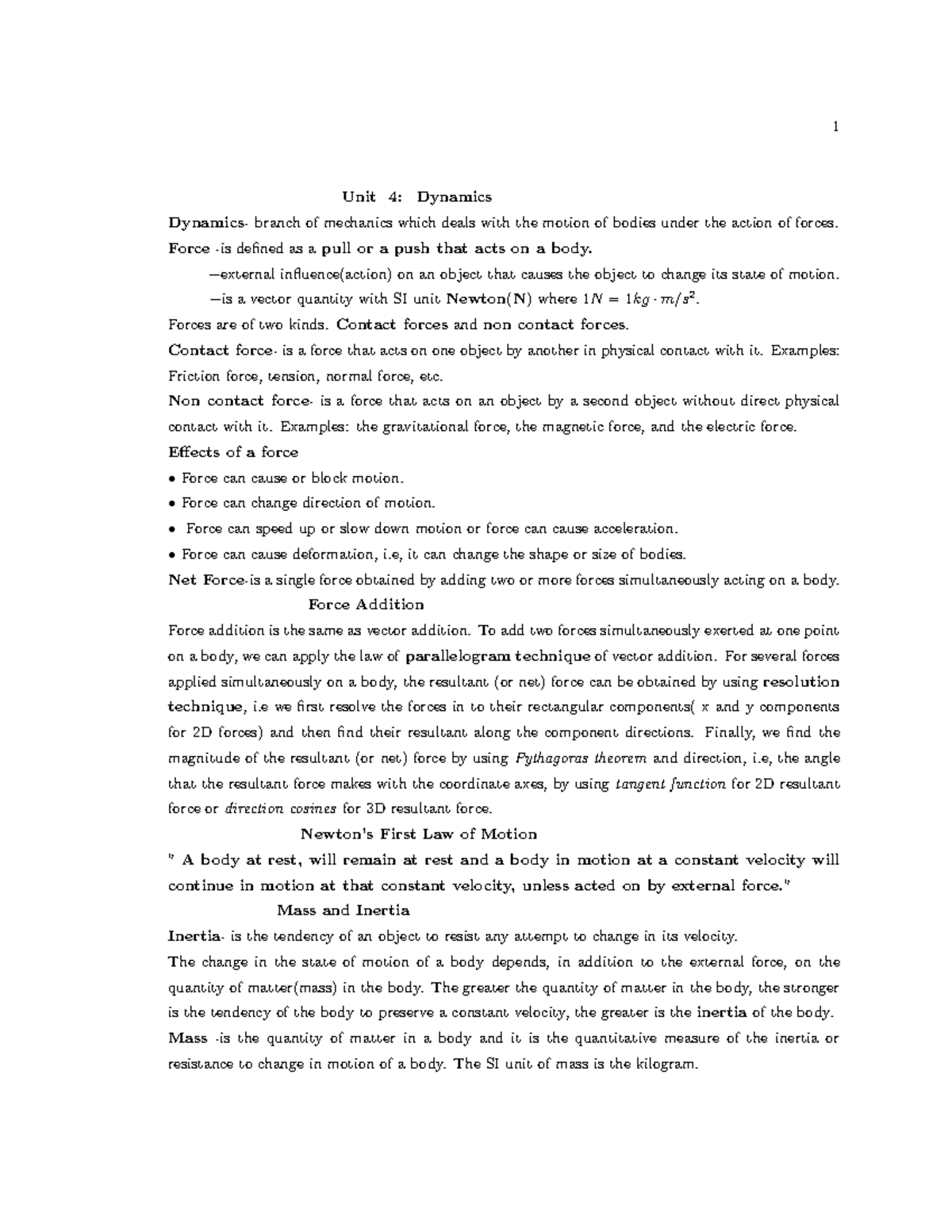 Dynamic Notes for Phys 1011: Understanding Forces and Motion - Studocu