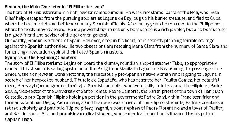 Simoun: Character Analysis in El Filibusterismo (Char-Analysis) - Studocu