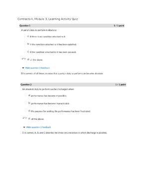 CL611 mod2modelanswer Quiz 2 - MODEL ANSWER CONTRACTS II ESSAY 1 ...