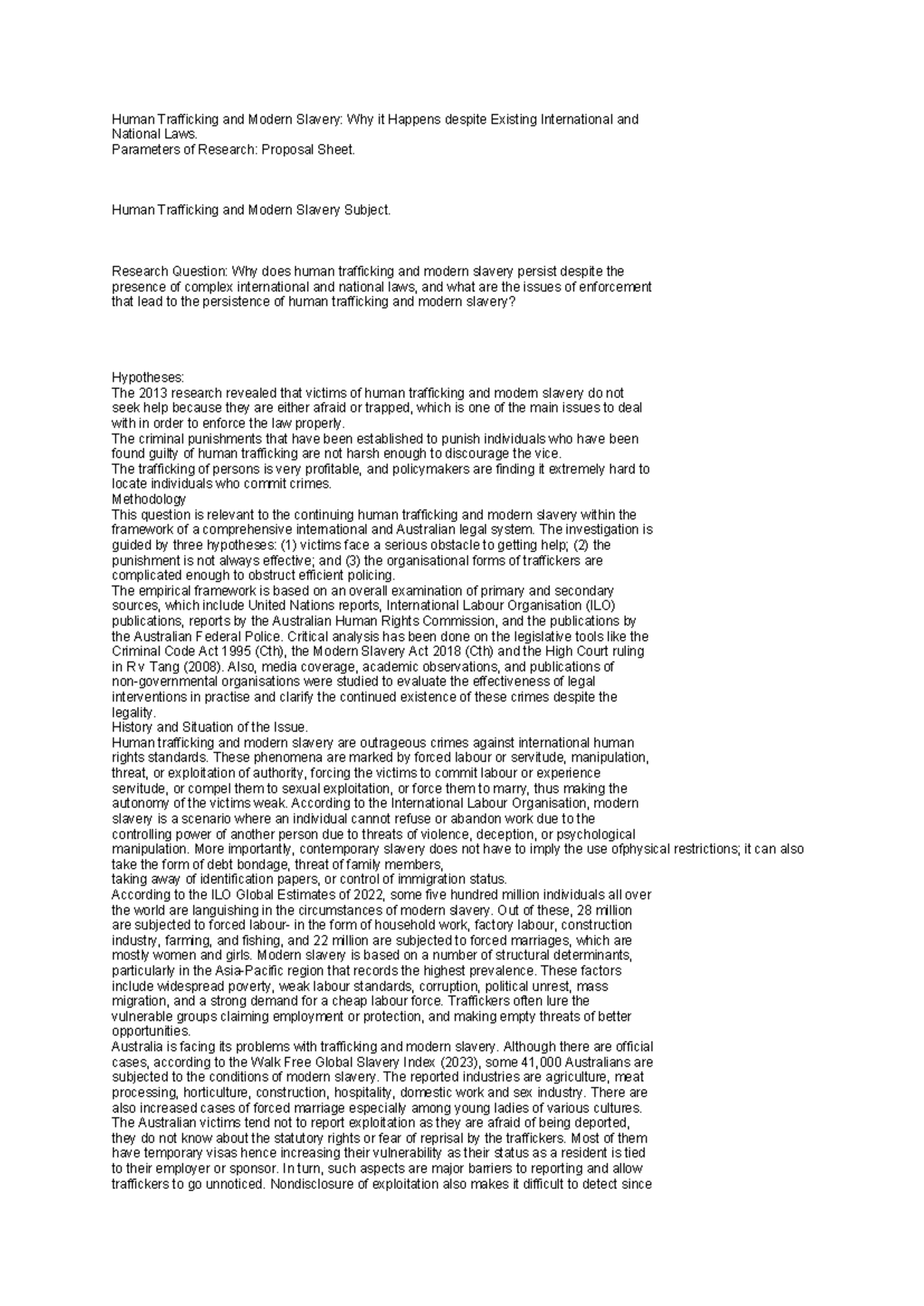 Human Trafficking and Modern Slavery: Research Proposal Insights - Studocu