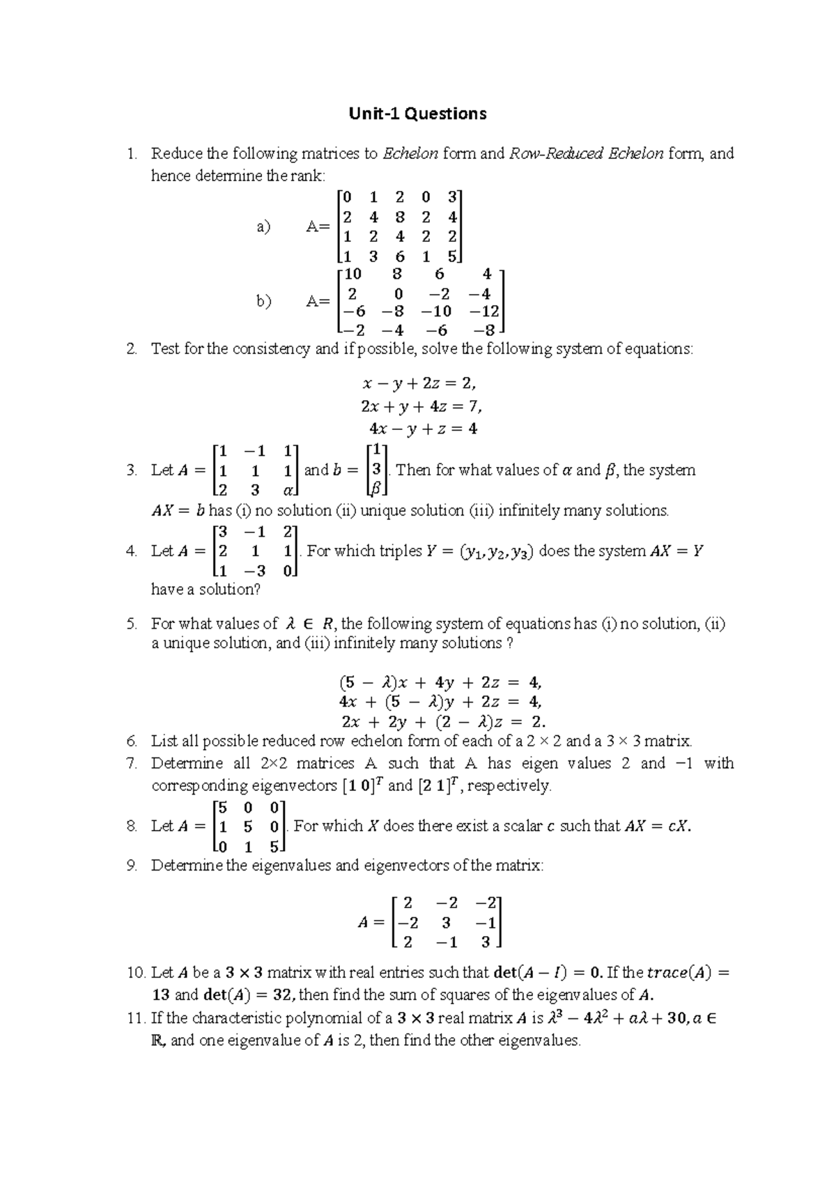 Practice Problems for Linear Algebra: Module 1 Exercises - Studocu