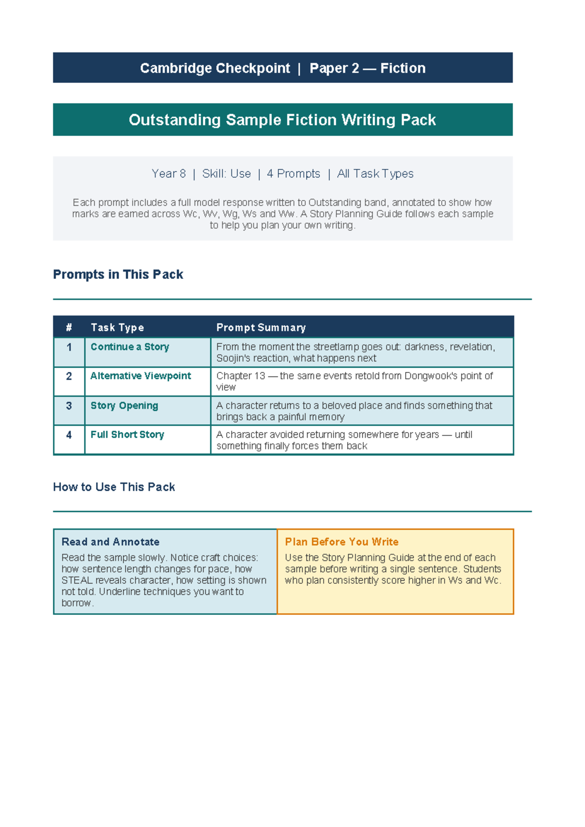 P2 Fiction Writing Pack: Outstanding Samples & Story Planning Guide ...