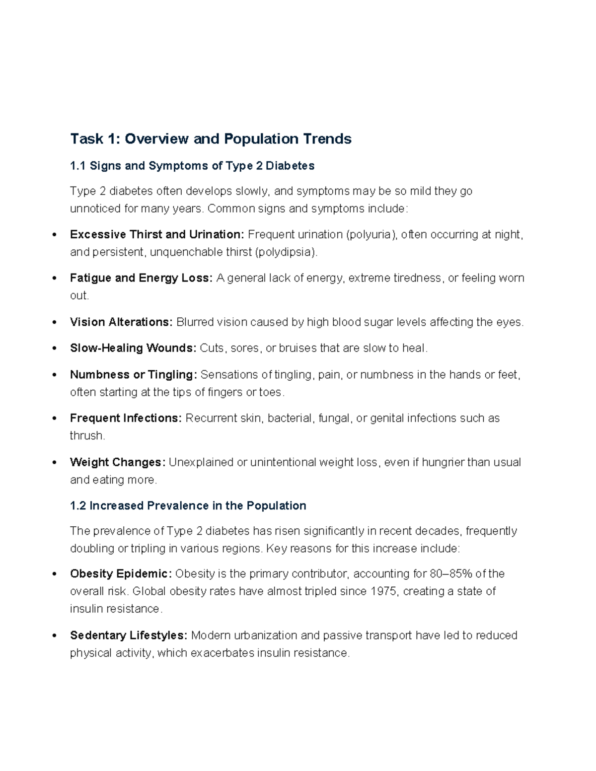 Task 1: Overview of Type 2 Diabetes Signs, Trends, and Management - Studocu