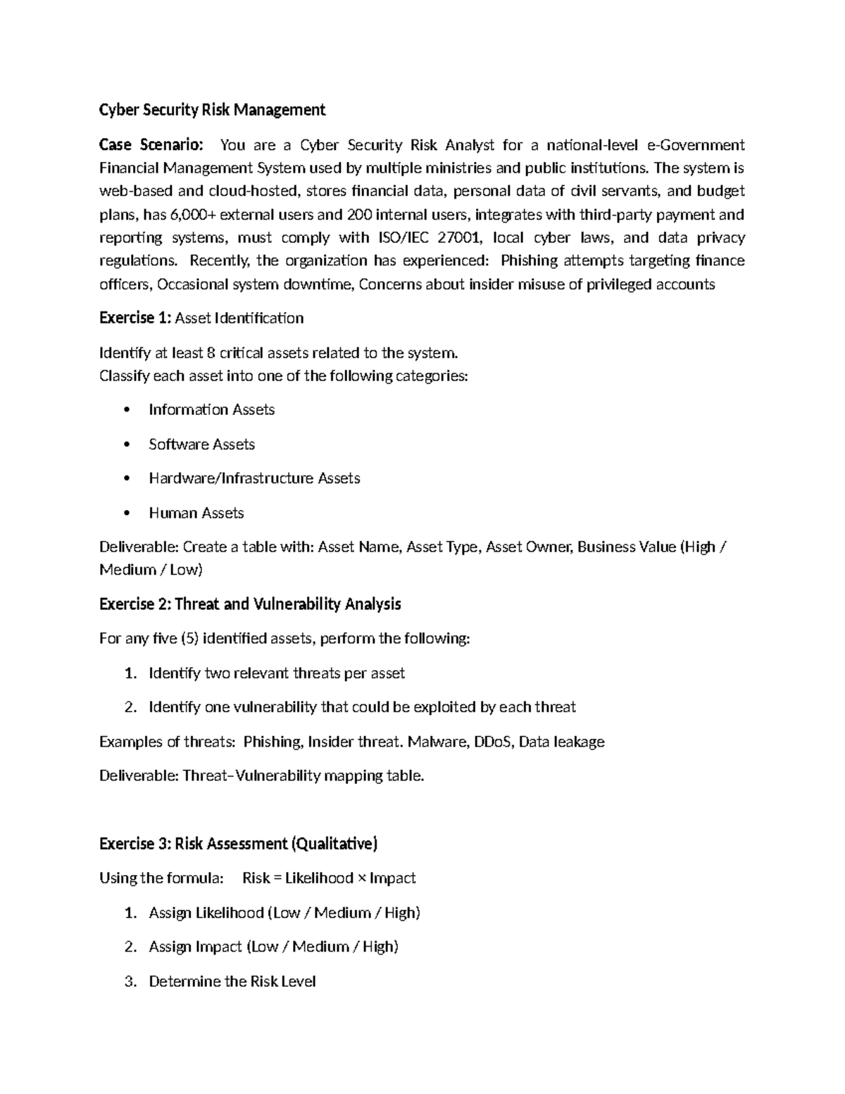 Cyber Security Risk Management Case Study: Financial System Analysis ...