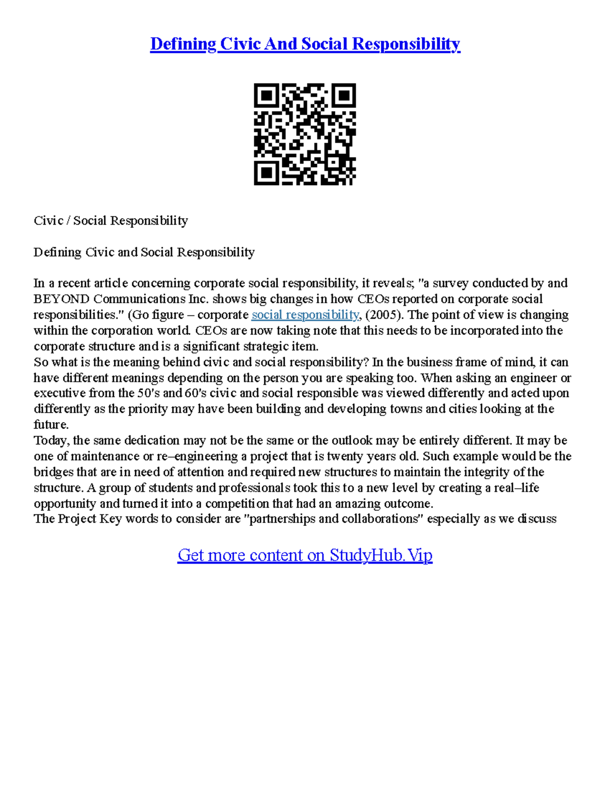 Civic Responsibility Essay - Defining Civic And Social Responsibility ...
