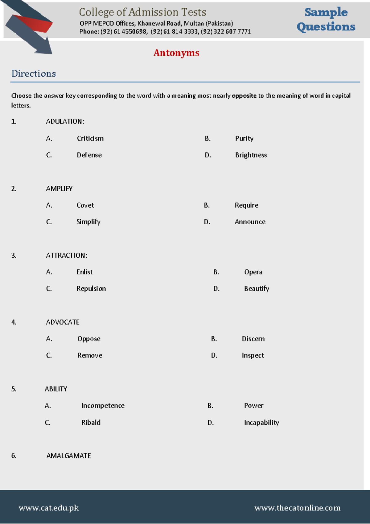 Antonyms Study Guide - Verbal Test Prep for GAT Exam - Studocu