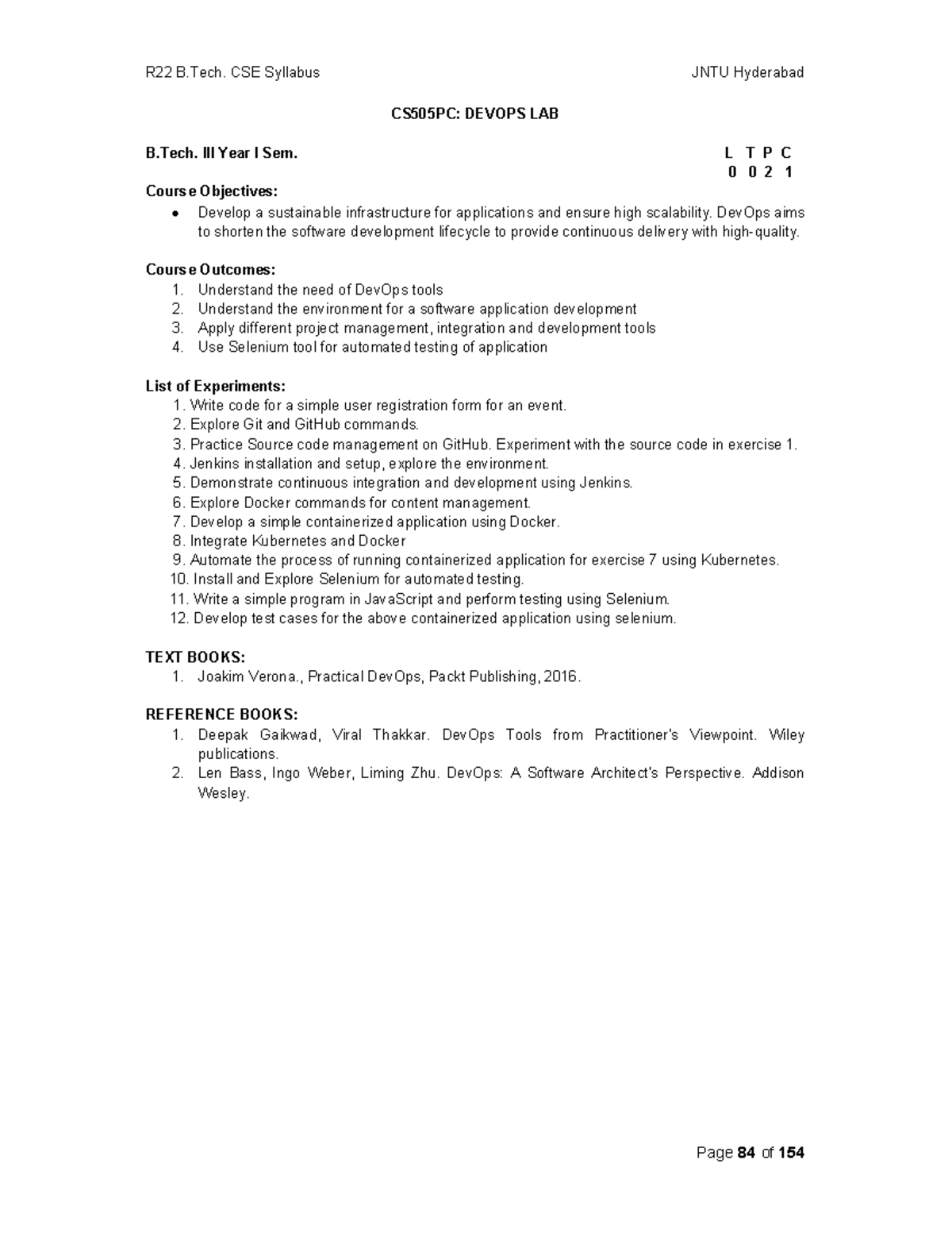 R22 B.Tech. CSE CS505PC: DevOps Lab Syllabus & Experiments - Studocu