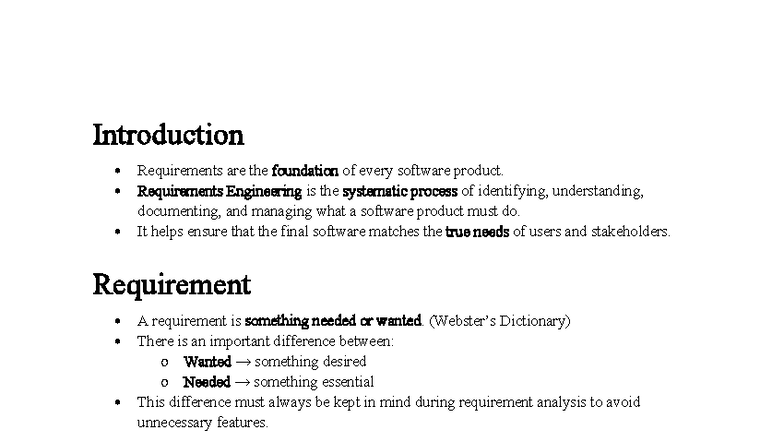 Software Requirements Engineering Notes (CS101) - Lectures 1-5 - Studocu