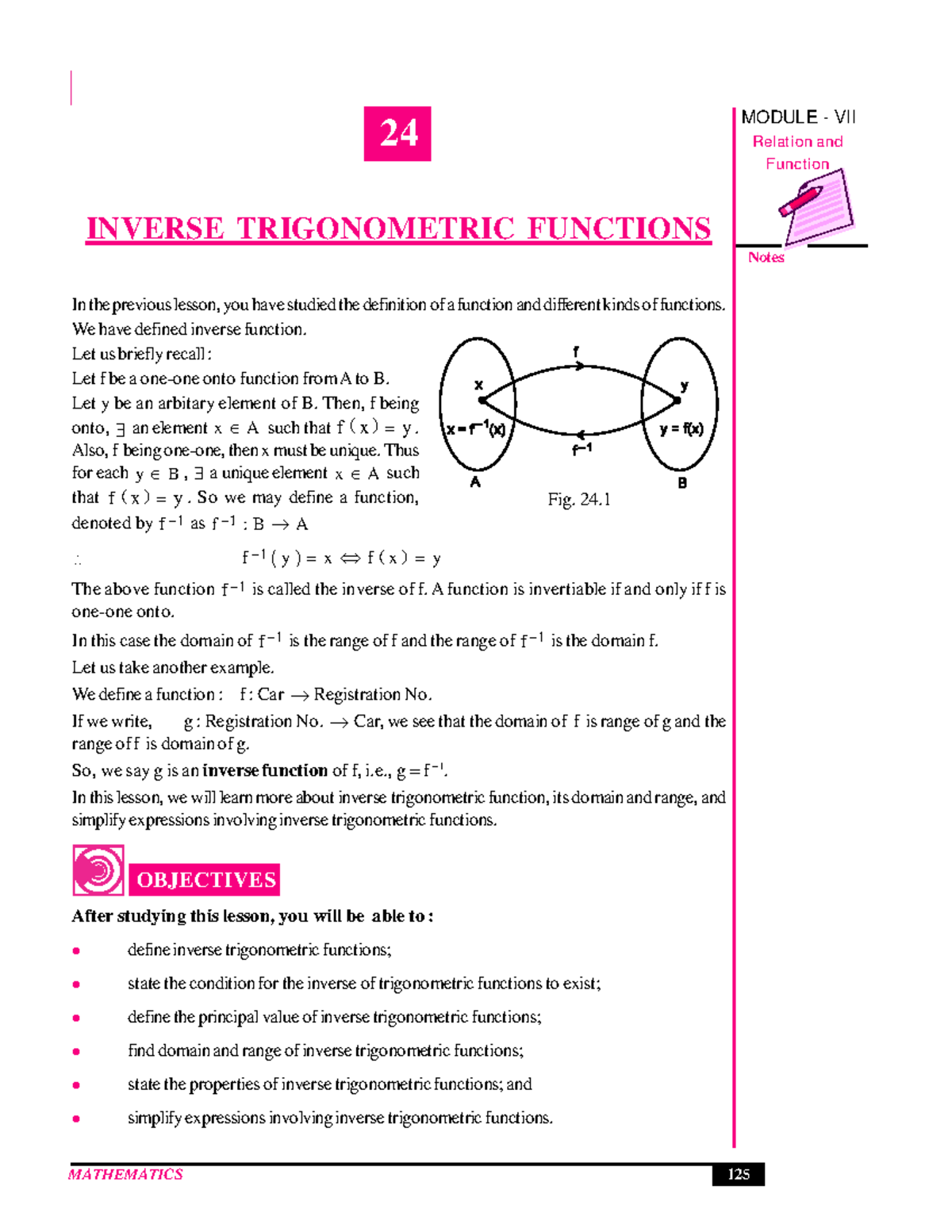 MATHEMATICS 125 Inverse Trigonometric Functions - Lesson 24 Notes - Studocu